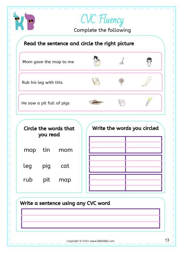 CVC Words Worksheets - Free Phonics Printable Worksheets