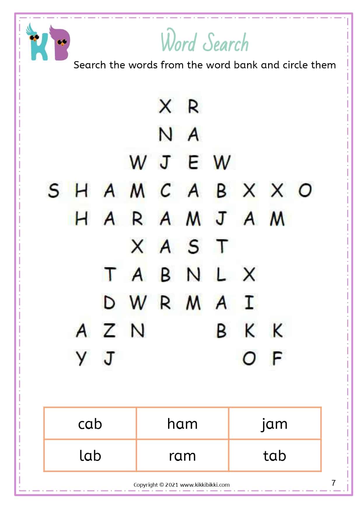 CVC -am Word Family - Free Phonics Printable