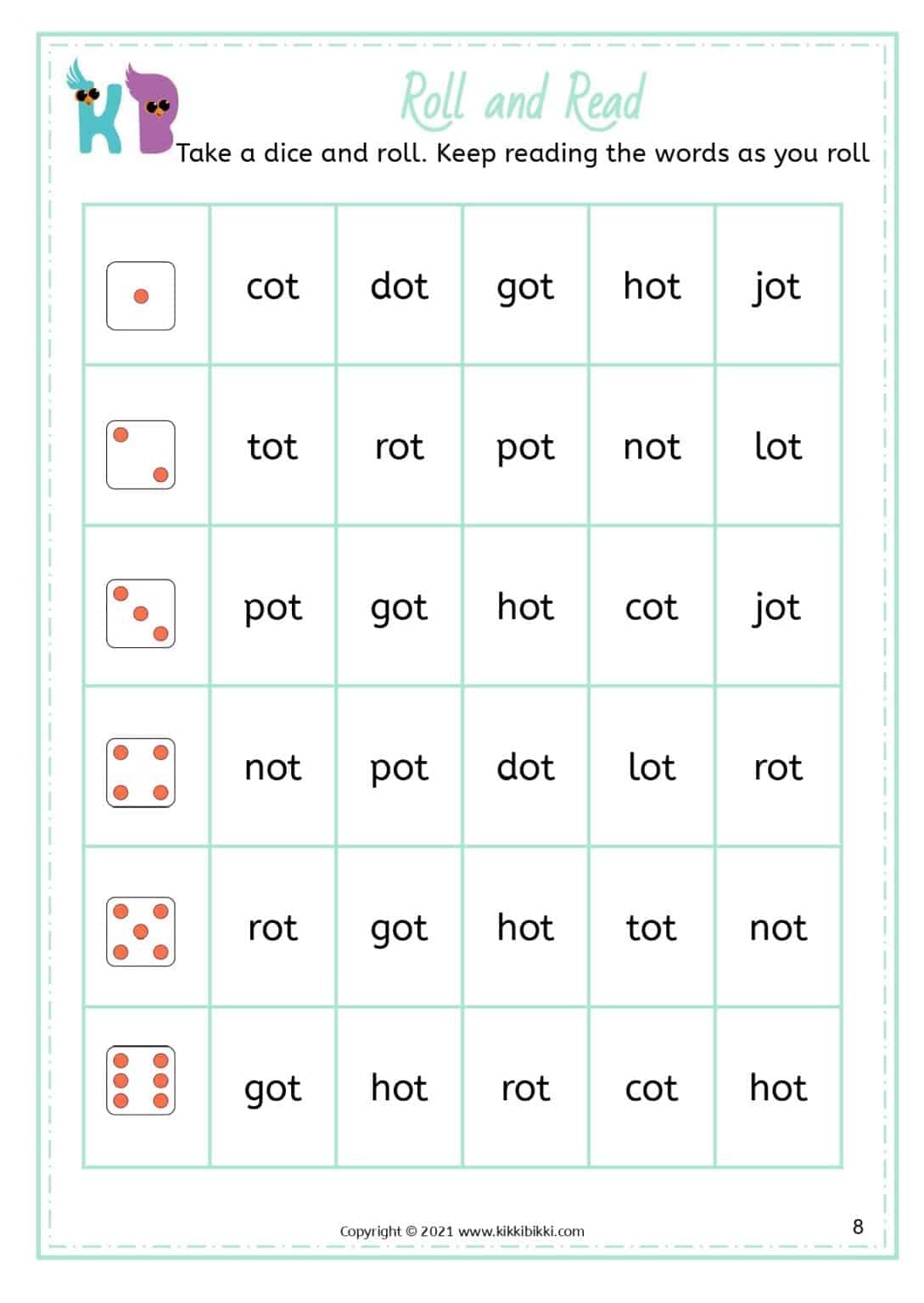 CVC -ot Word Family - Free Phonics Printable