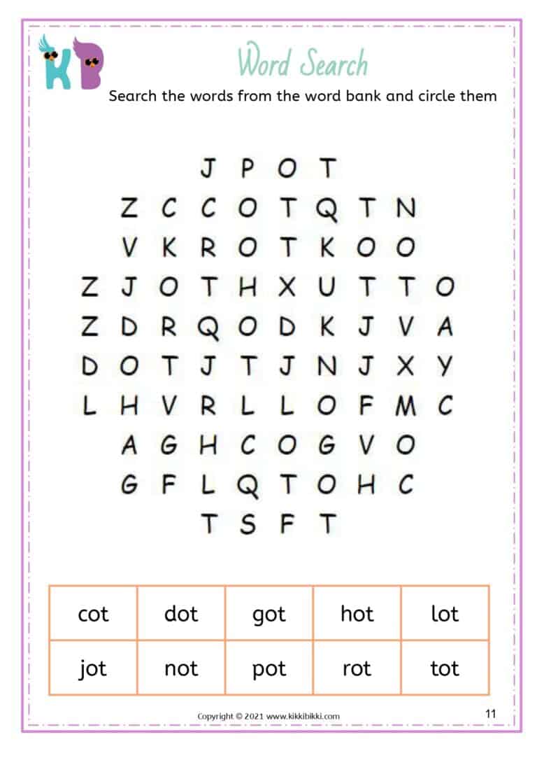 CVC -ot Word Family - Free Phonics Printable