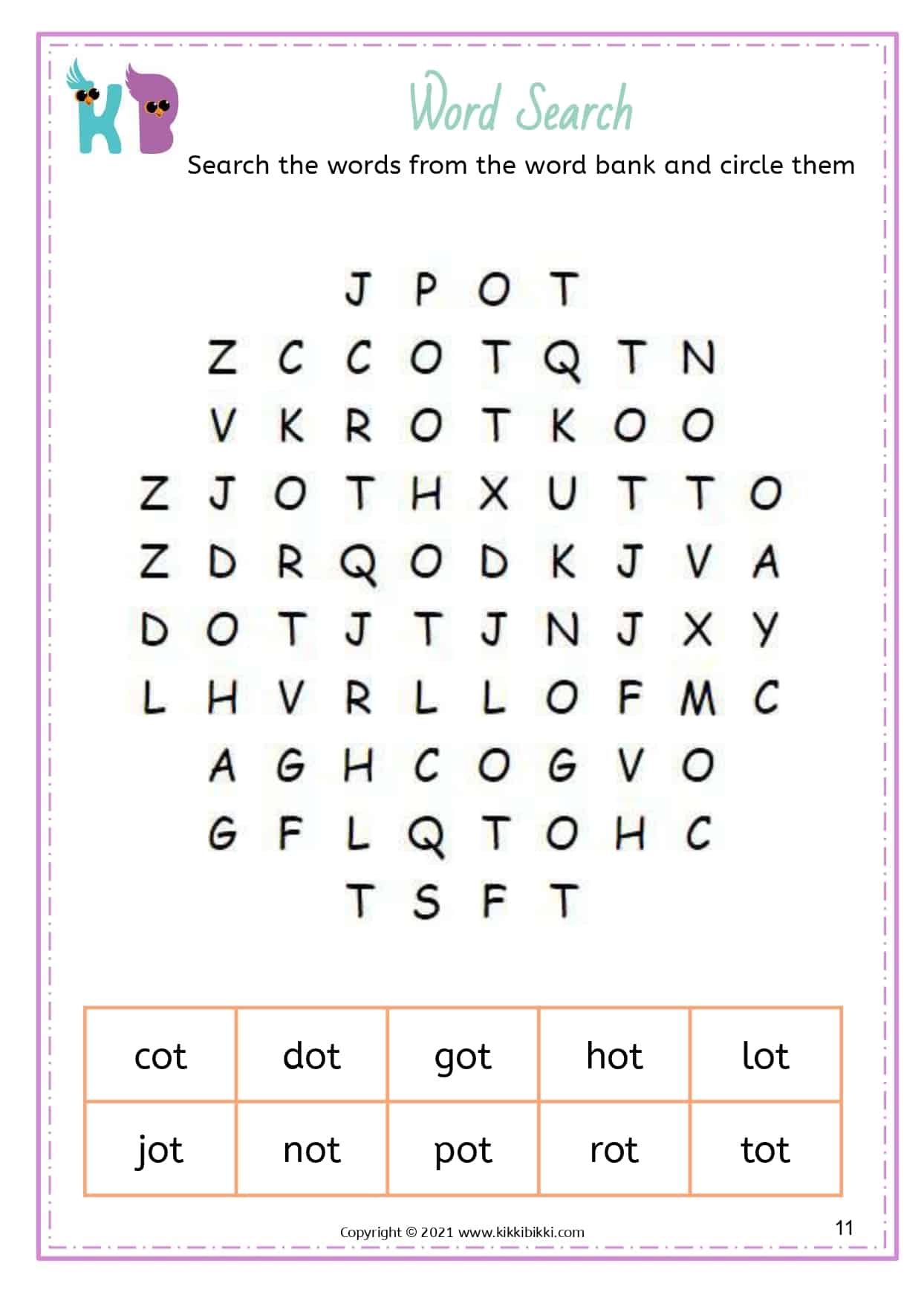 CVC -ot Word Family - Free Phonics Printable