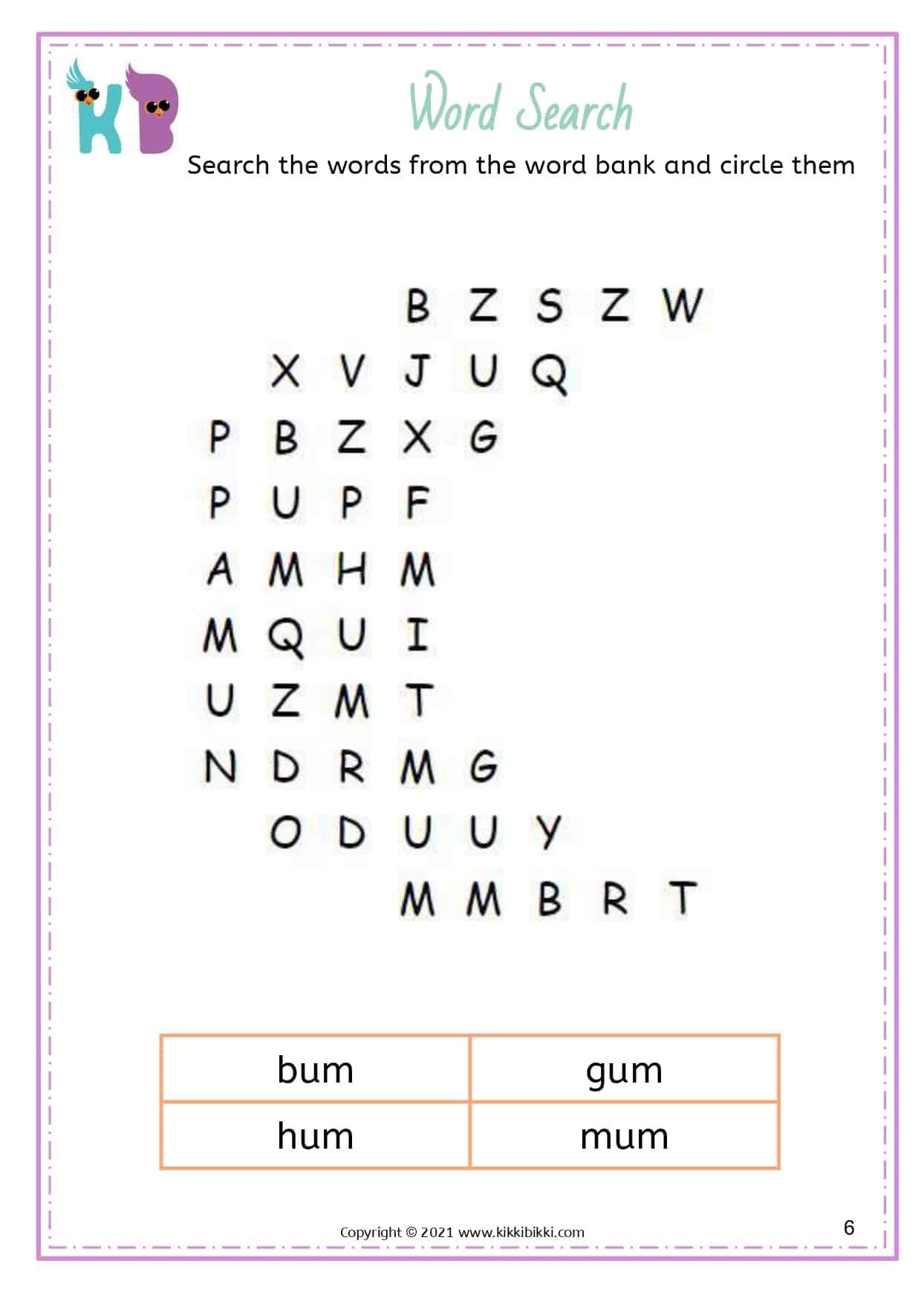 CVC -um Word Family - Free Phonics Printable