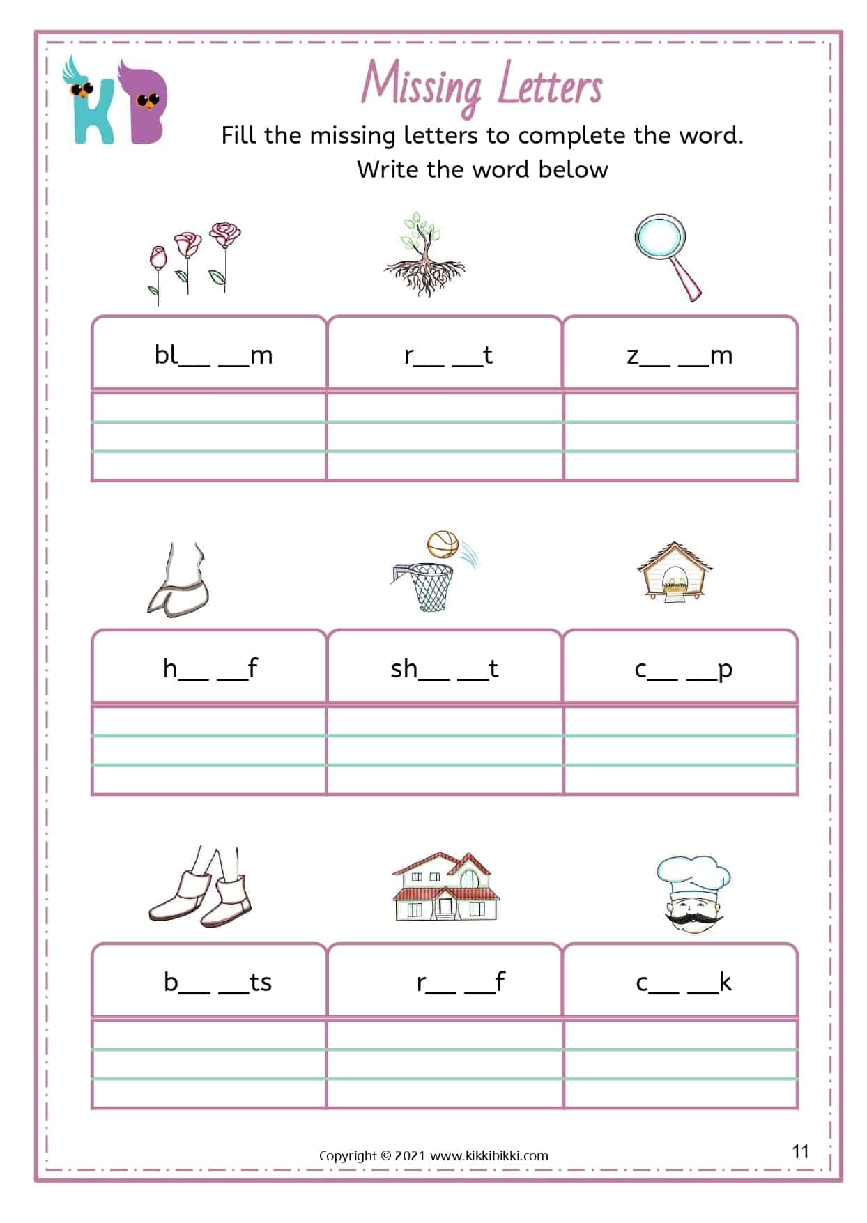 oo Words - Kindergarten Worksheet - Free Phonics Printable