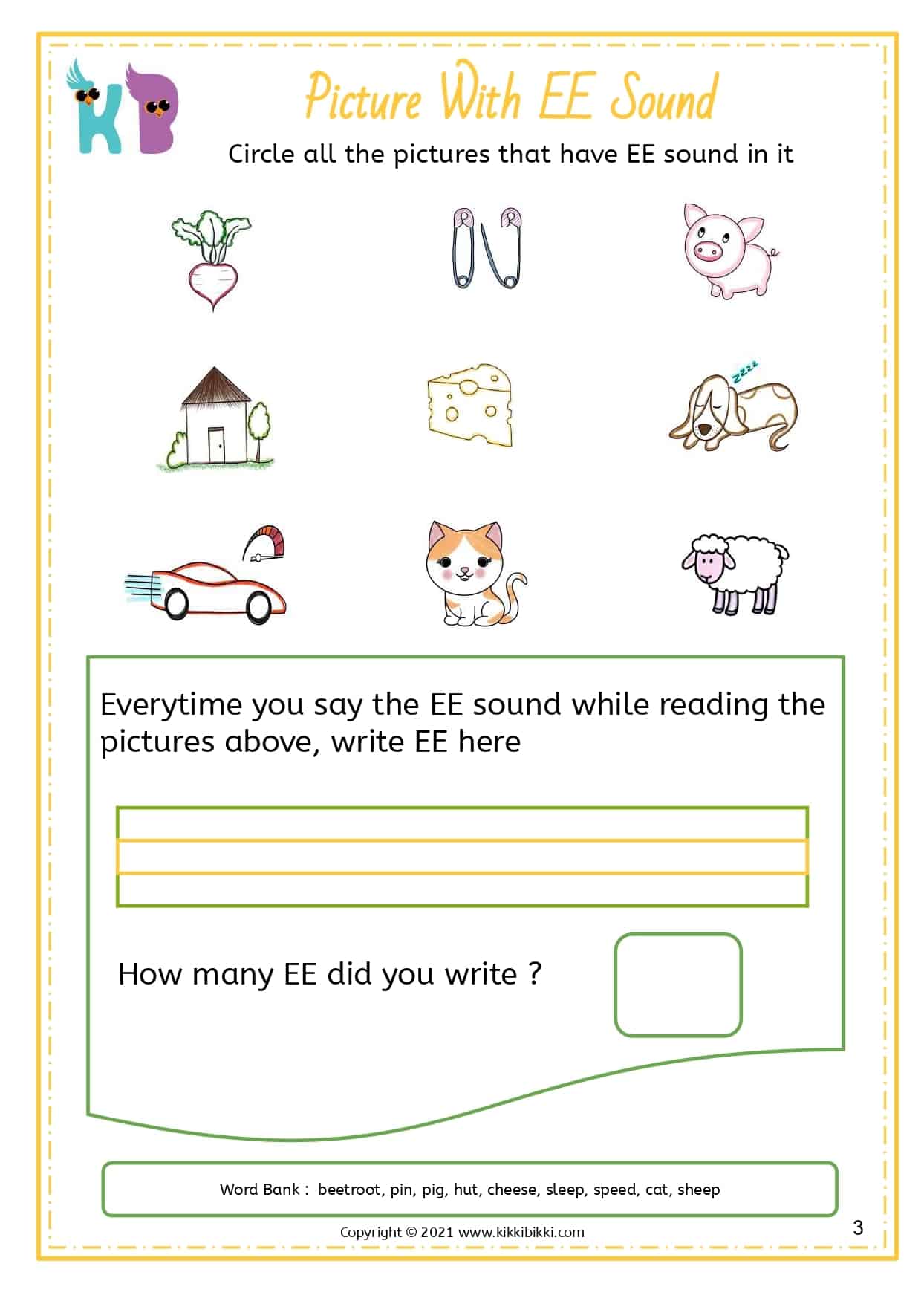 ee Words - Kindergarten Worksheet - Free Phonics Printable