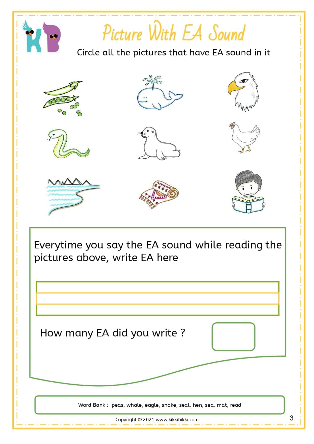 Long e Words - Kindergarten Worksheet - Free Phonics Printable