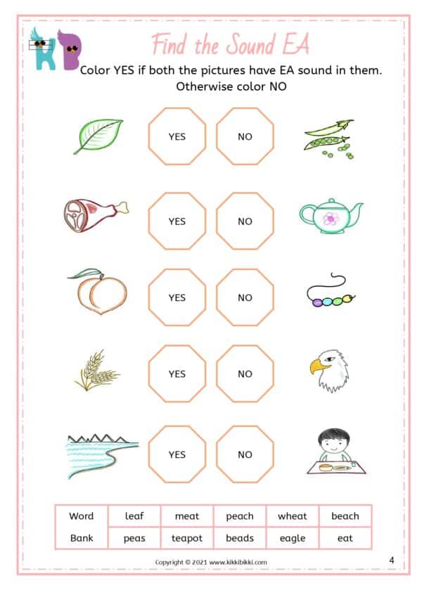 "Exploring EA Sound: Free Printable Vowel Digraph Worksheets"