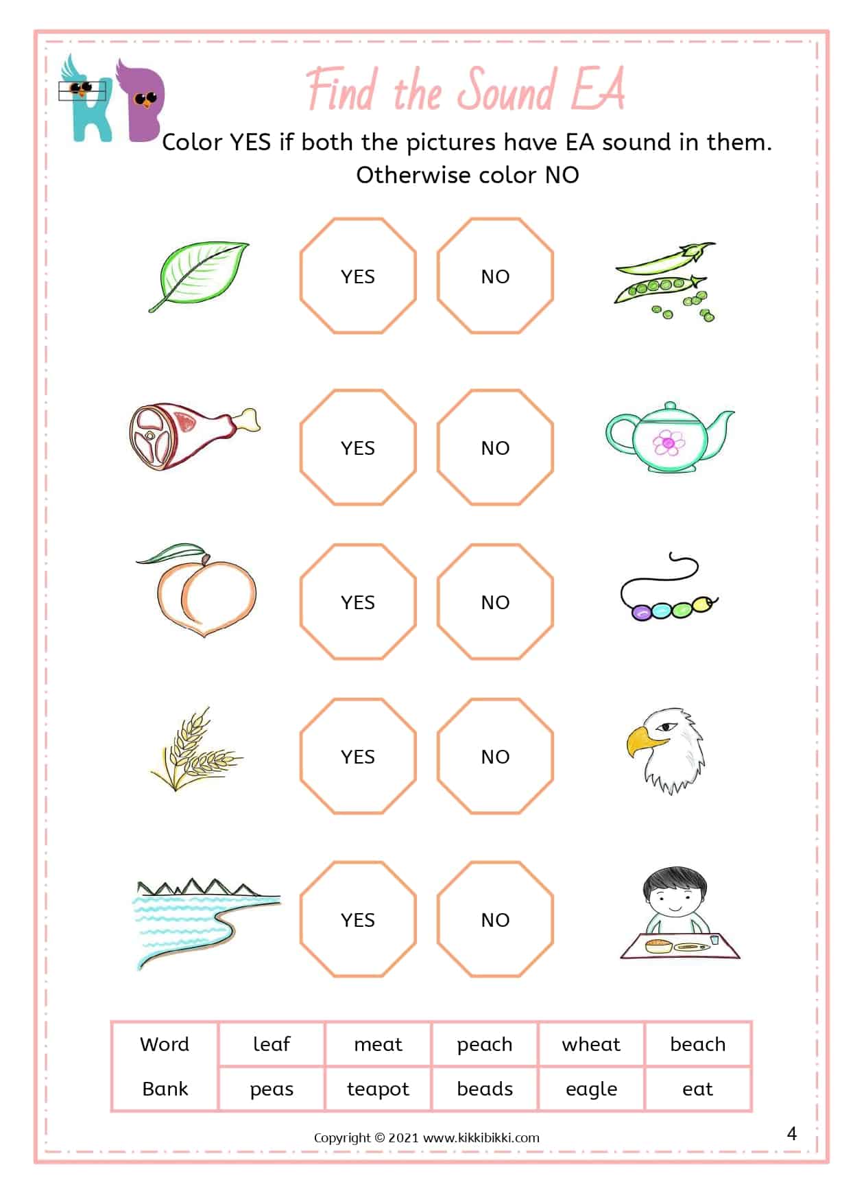 Long e Words - Kindergarten Worksheet - Free Phonics Printable