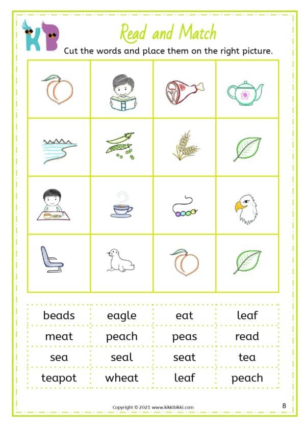 Long e Words - Kindergarten Worksheet - Free Phonics Printable