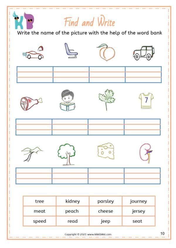 Spellings for ee-ea-ey words | Free Phonics Printable Worksheets