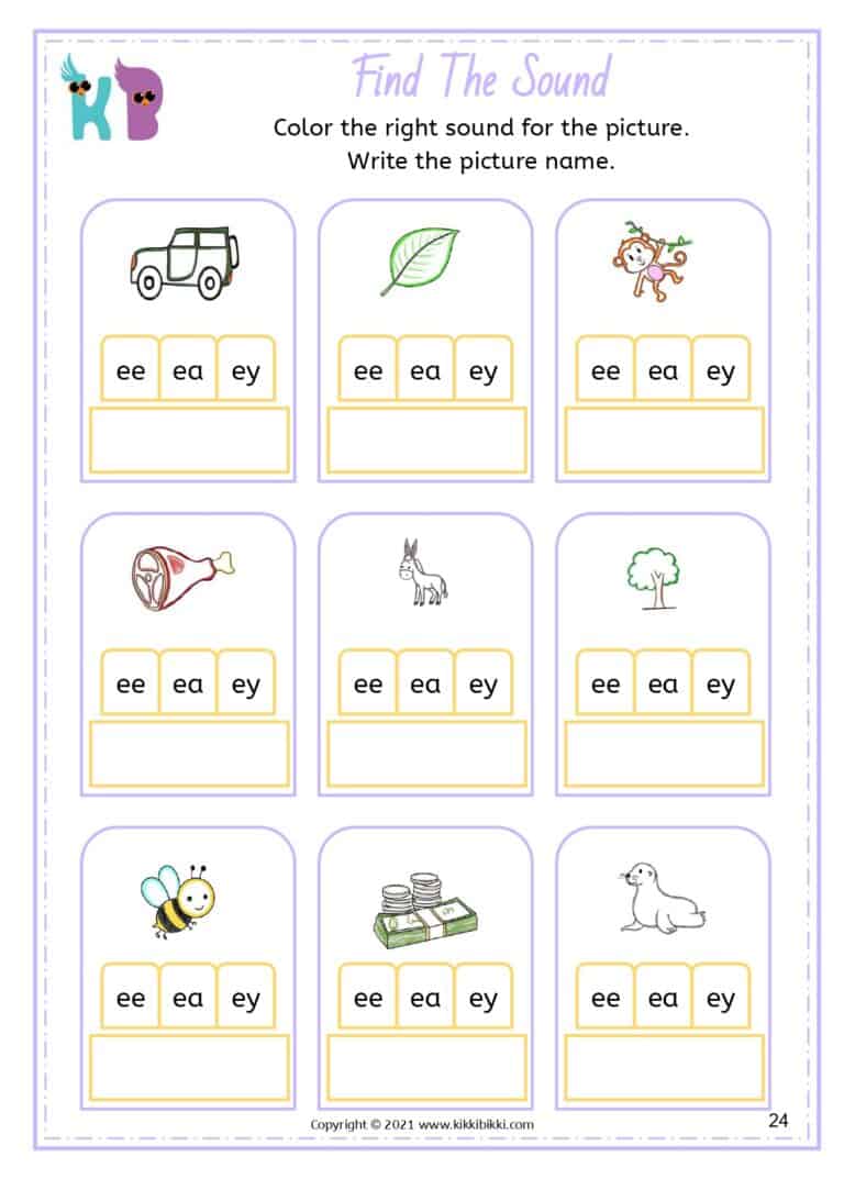 Spellings for ee-ea-ey words | Free Phonics Printable Worksheets