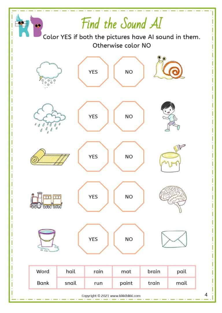 Developing 'ai' Sound Recognition Skills : FREE Printable