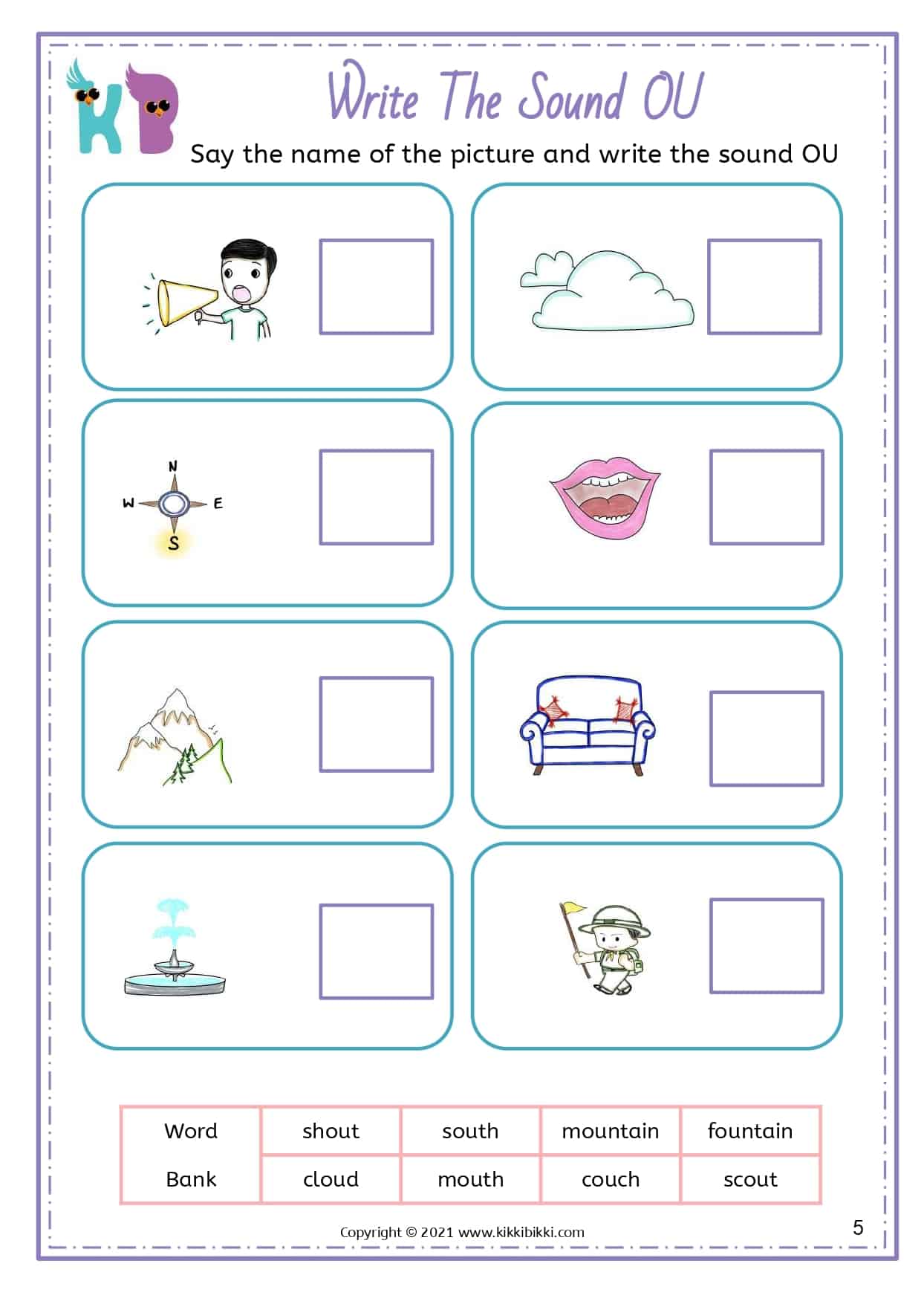 ou Words - Kindergarten Worksheet - Free Phonics Printable