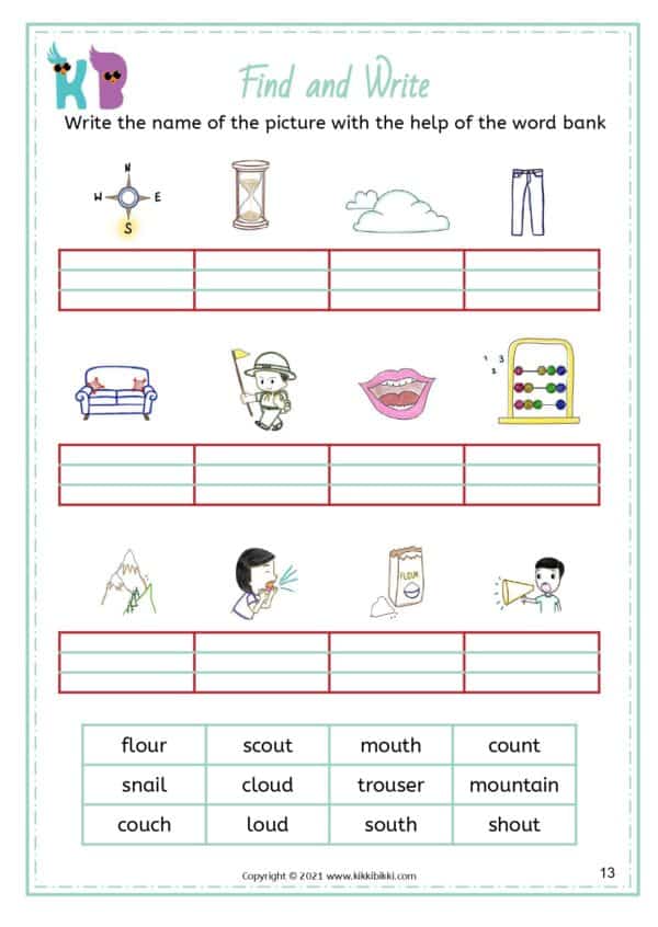 ou Words - Kindergarten Worksheet - Free Phonics Printable