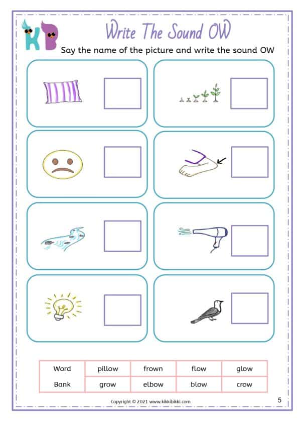 ow Words - Kindergarten Worksheet - Free Phonics Printable