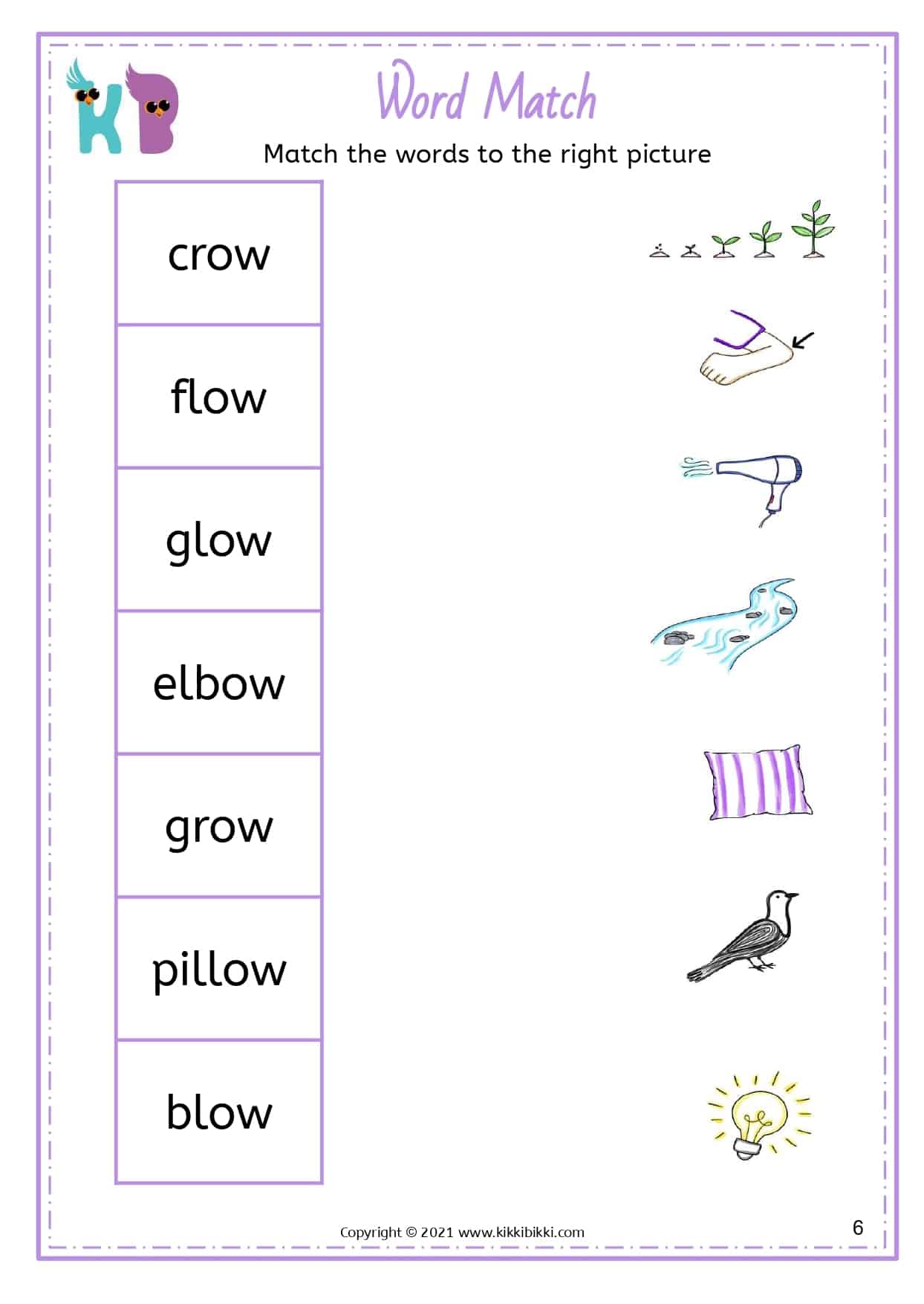ow Words - Kindergarten Worksheet - Free Phonics Printable