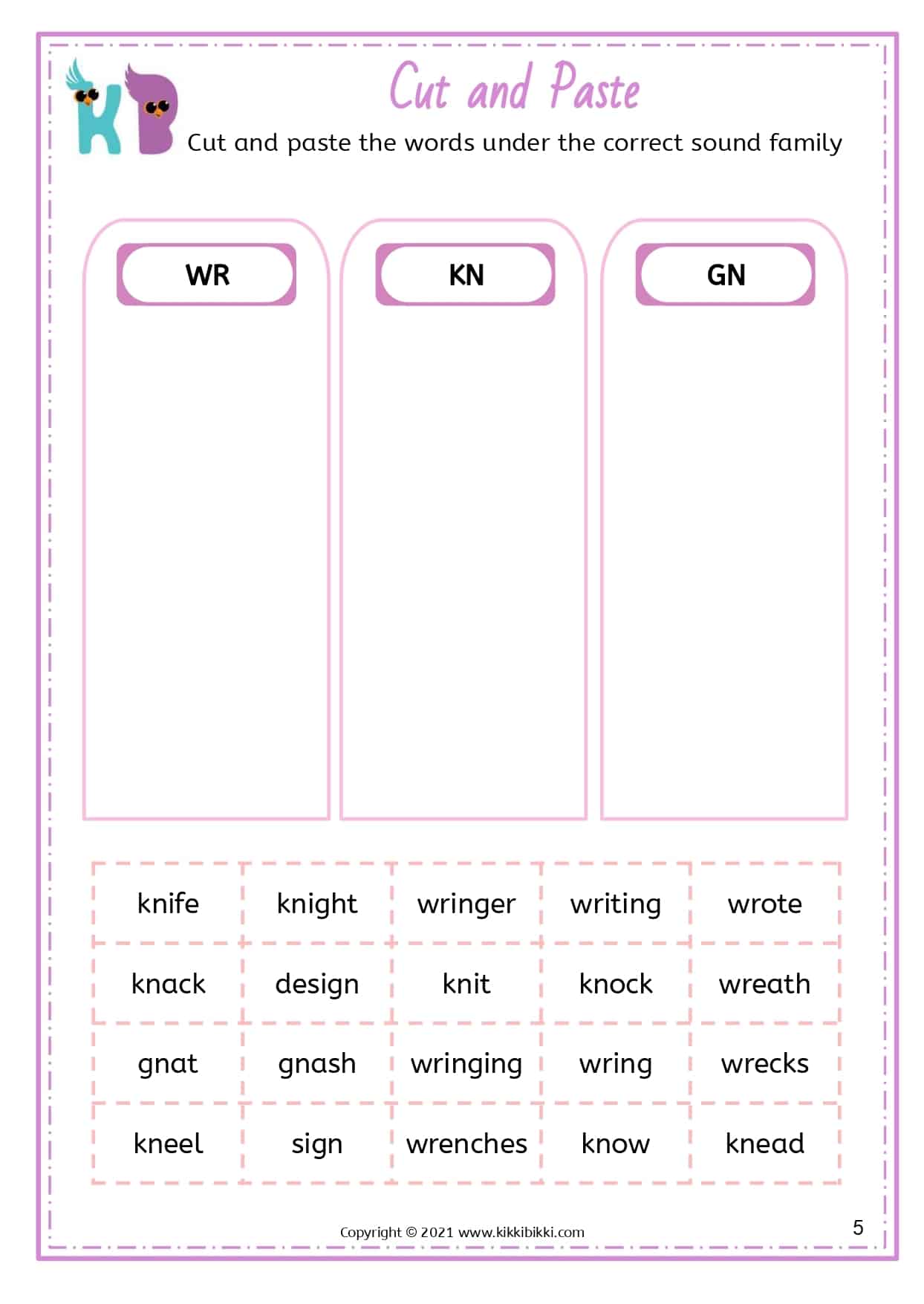 Learn to Spell wr-kn-gn Words - Free Phonics Worksheets