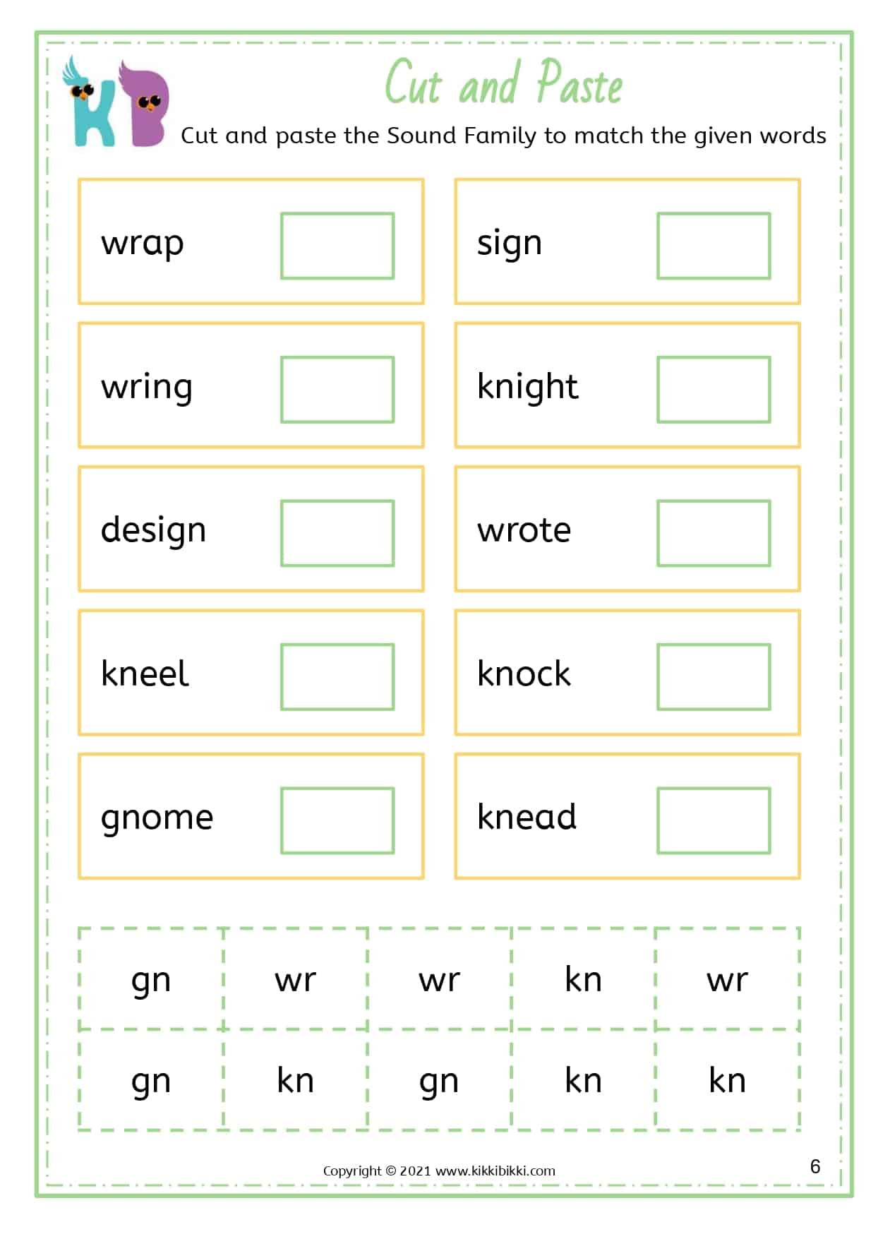 Learn to Spell wr-kn-gn Words - Free Phonics Worksheets