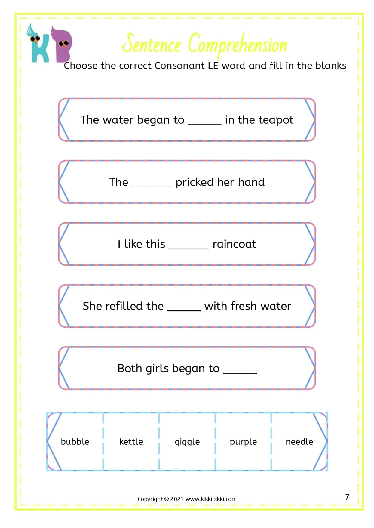 Handling Consonant +le | Free Phonics Printable Worksheets