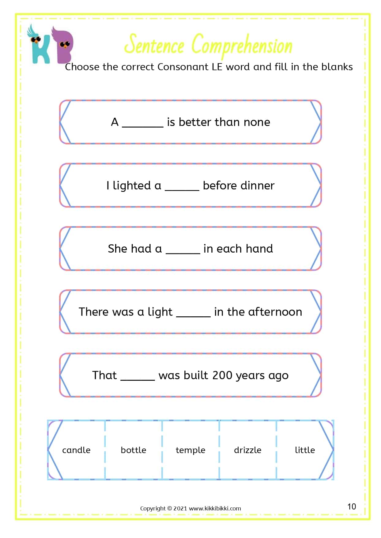 Handling Consonant +le | Free Phonics Printable Worksheets