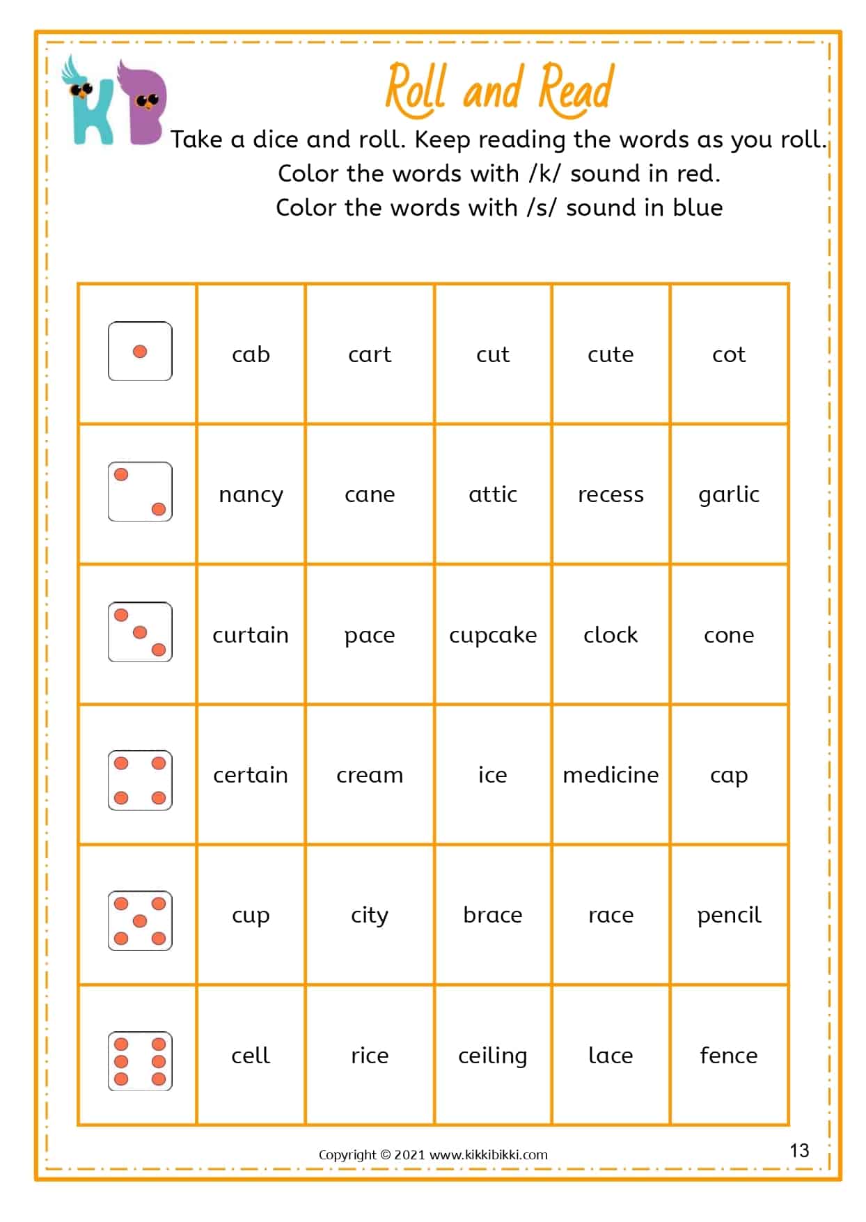 Spelling rules Soft c | Free Phonics Printable Worksheets