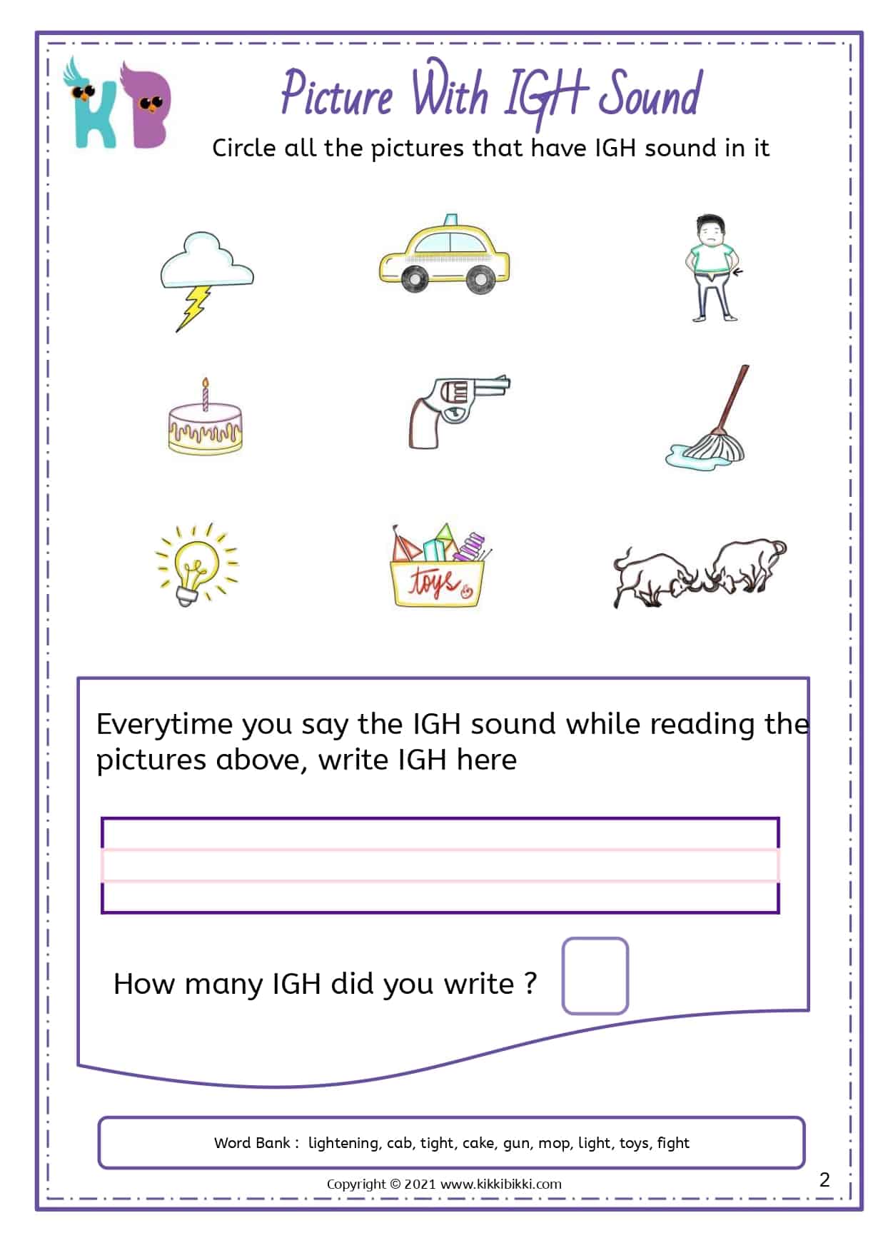 Learn to Spell igh Words - Free Phonics Worksheets - KikkiBikki