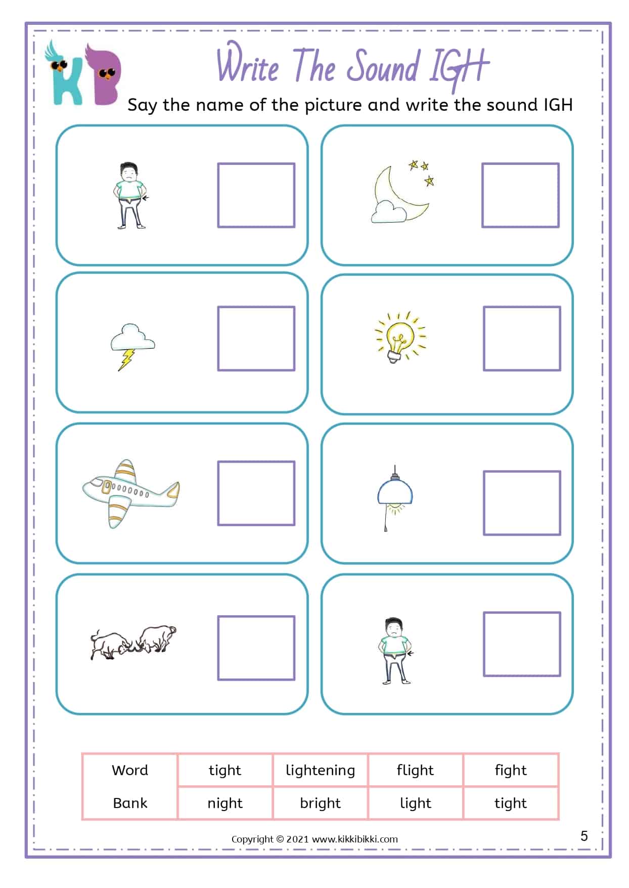 Learn to Spell igh Words - Free Phonics Worksheets - KikkiBikki