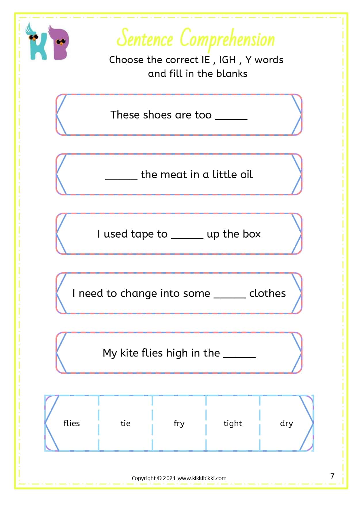 Learn to Spell ie, igh, y Words - Free Phonics Printable Worksheets