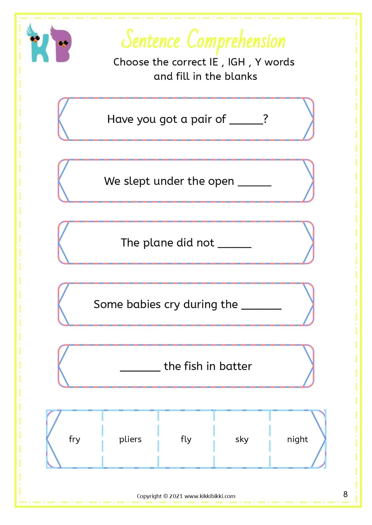 Learn to Spell ie, igh, y Words - Free Phonics Printable Worksheets