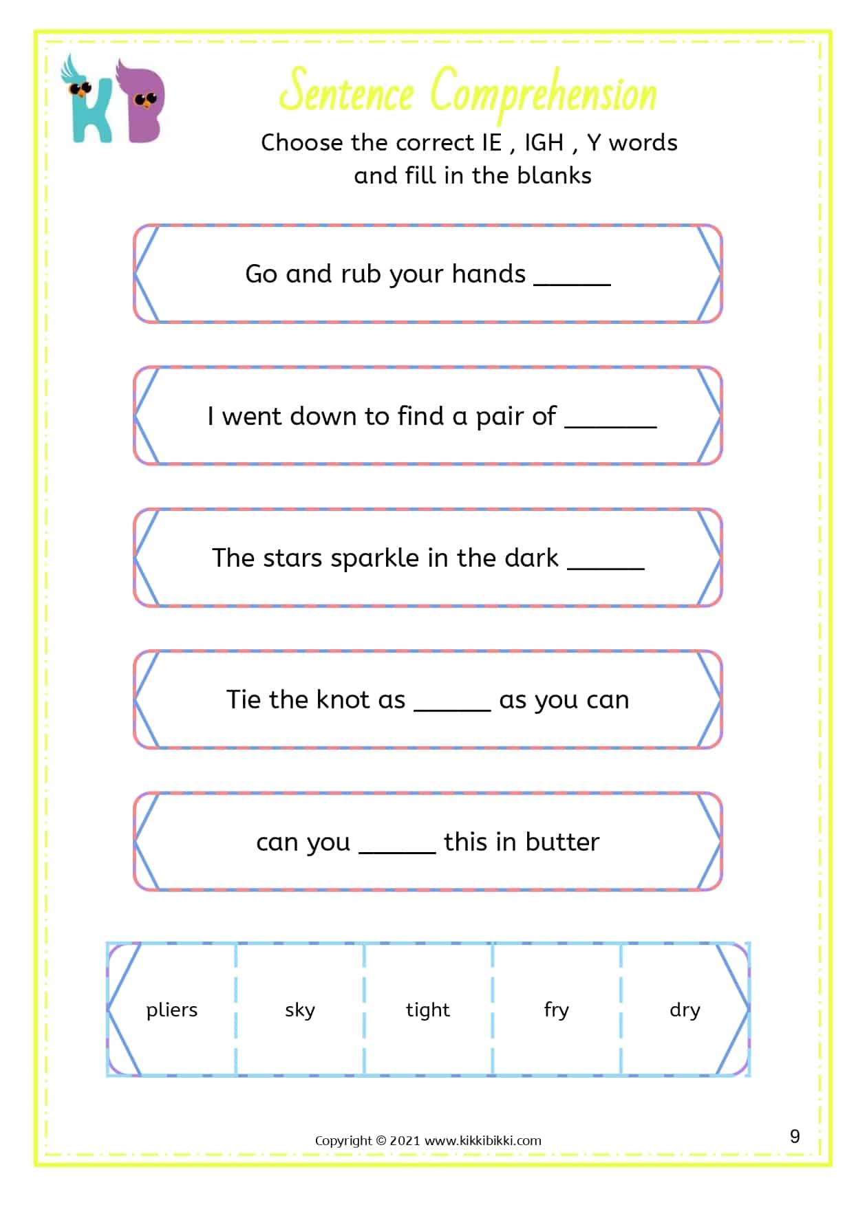 Learn to Spell ie, igh, y Words - Free Phonics Printable Worksheets