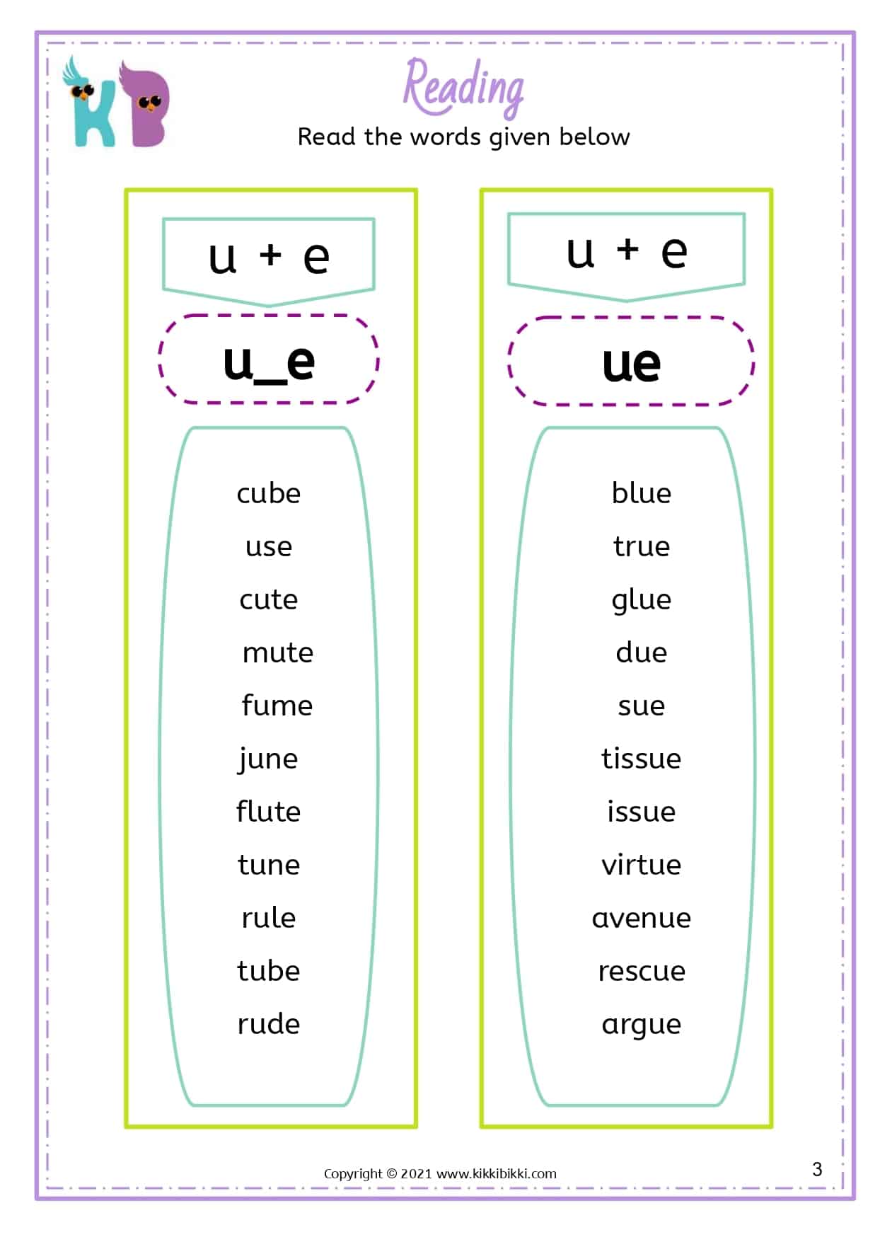 Learn To Spell Oo ew ue Words Phonics Printable Worksheets