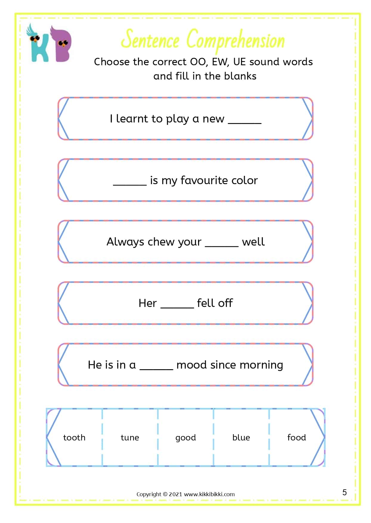 Spelling Rules for oo-ew-ue | Phonics Printable Worksheets