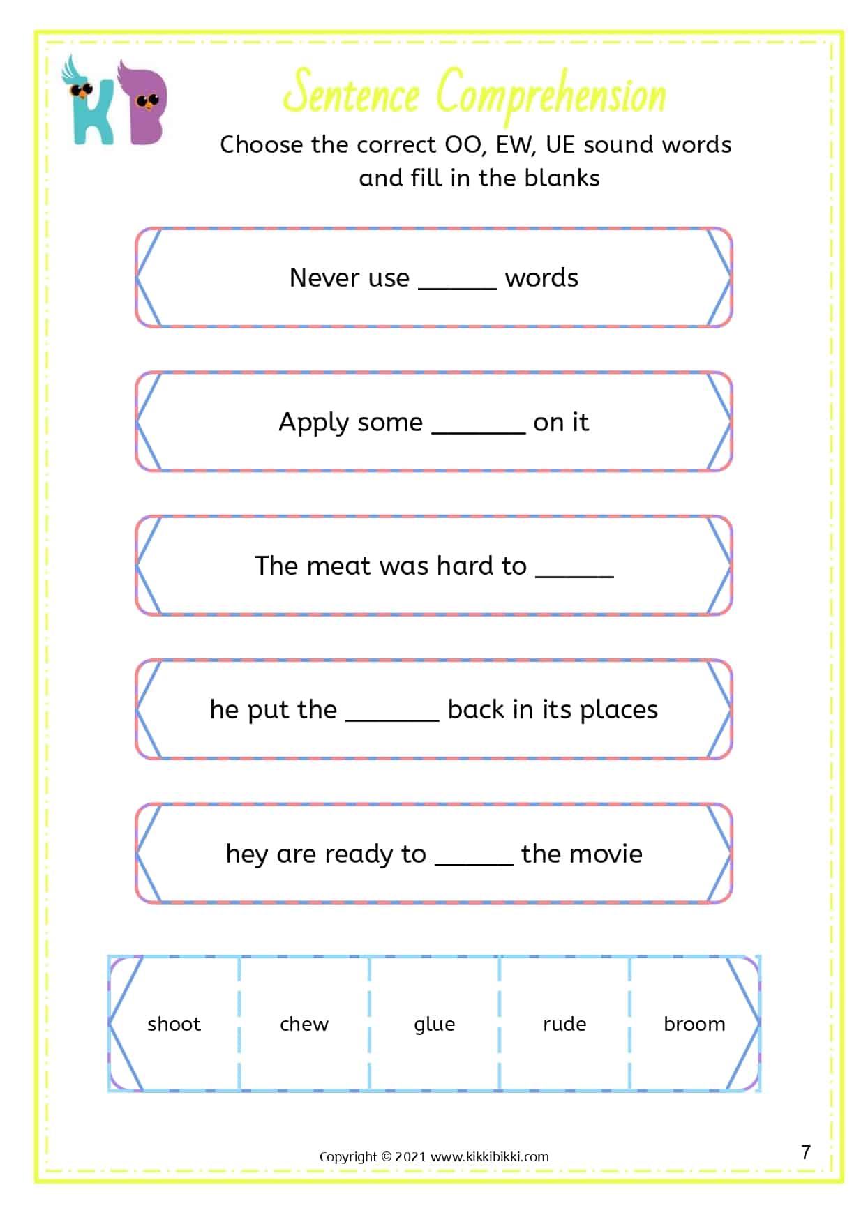 Spelling Rules for oo-ew-ue | Phonics Printable Worksheets