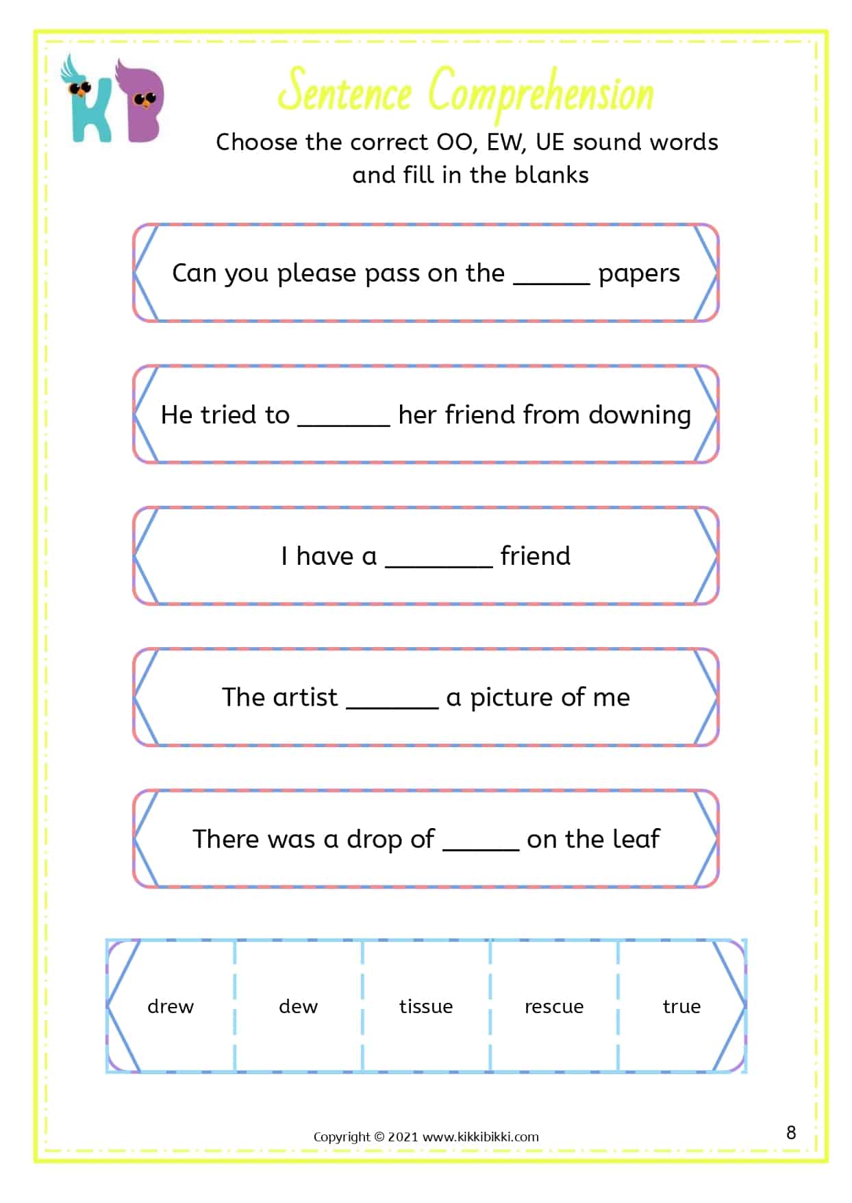 Spelling Rules for oo-ew-ue | Phonics Printable Worksheets