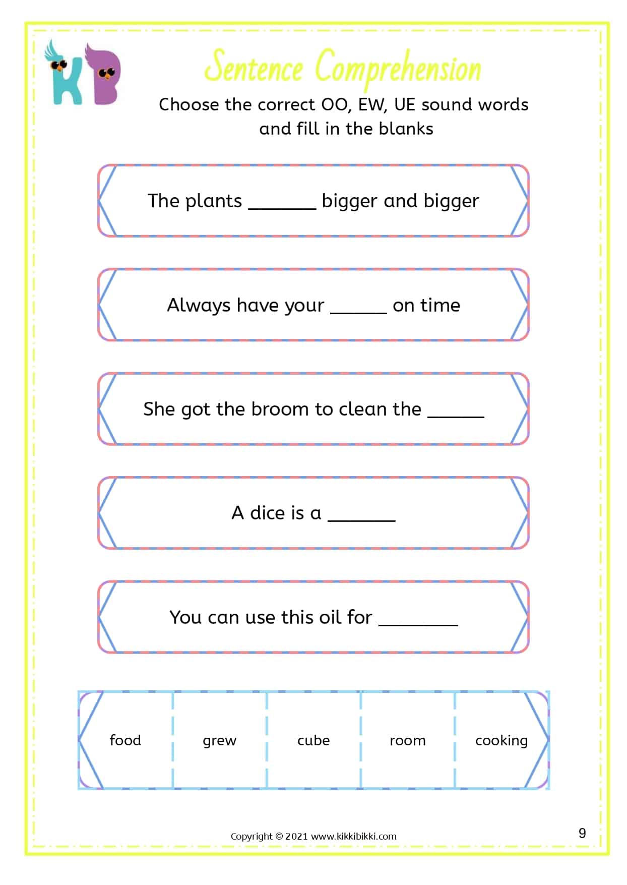 Spelling Rules for oo-ew-ue | Phonics Printable Worksheets