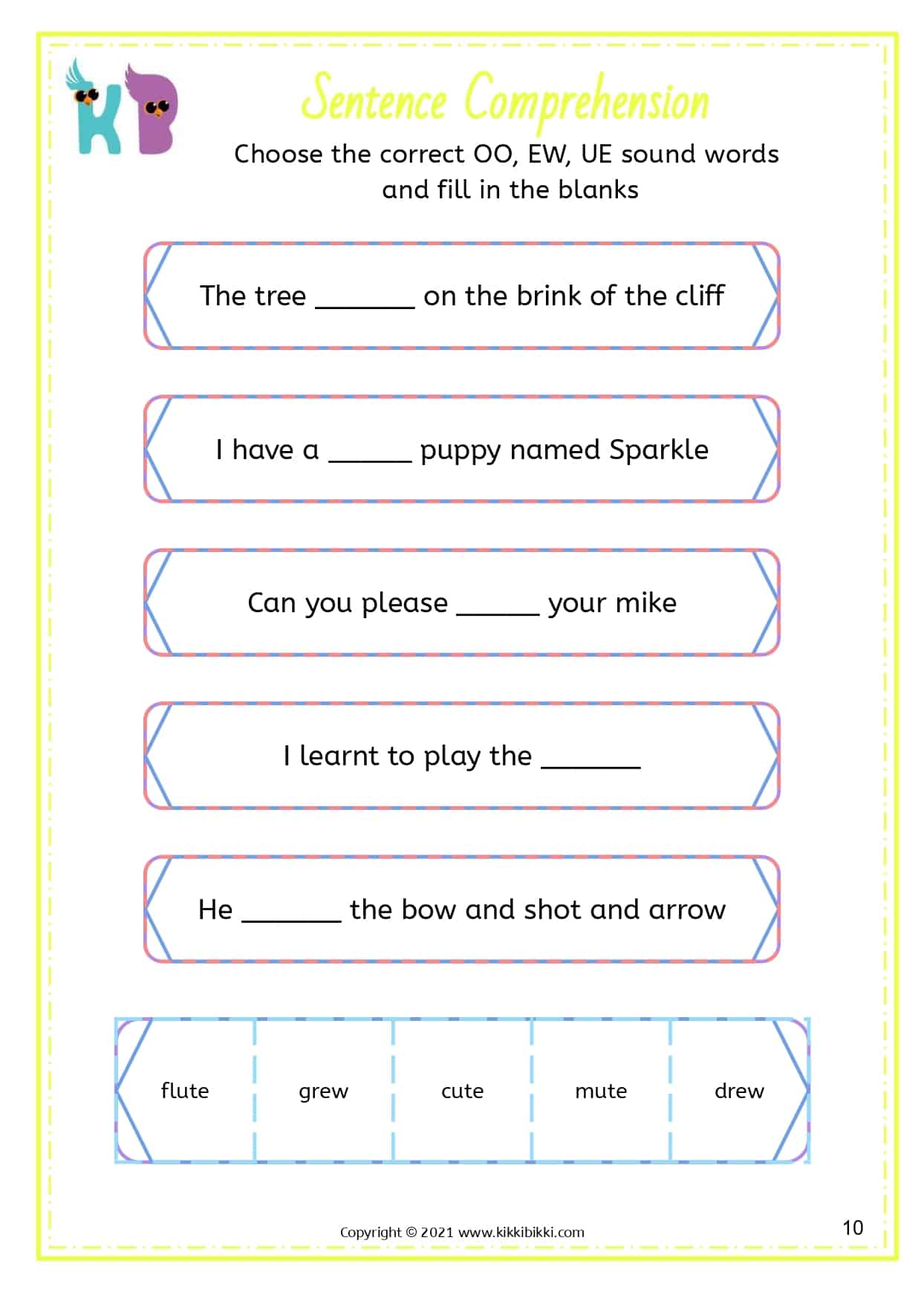 Spelling Rules for oo-ew-ue | Phonics Printable Worksheets