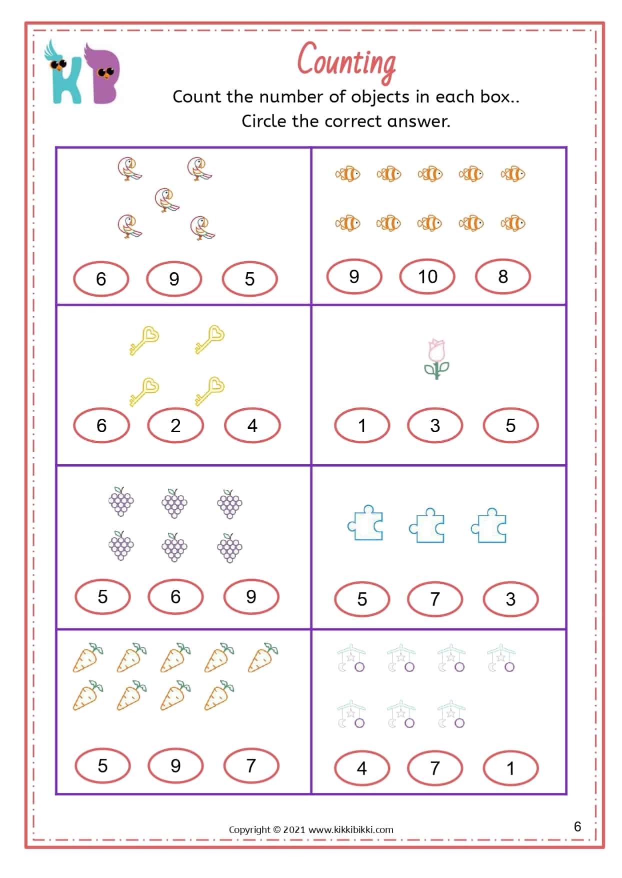 Simple COUNTING with Pictures Worksheets for Kids - KikkiBikki