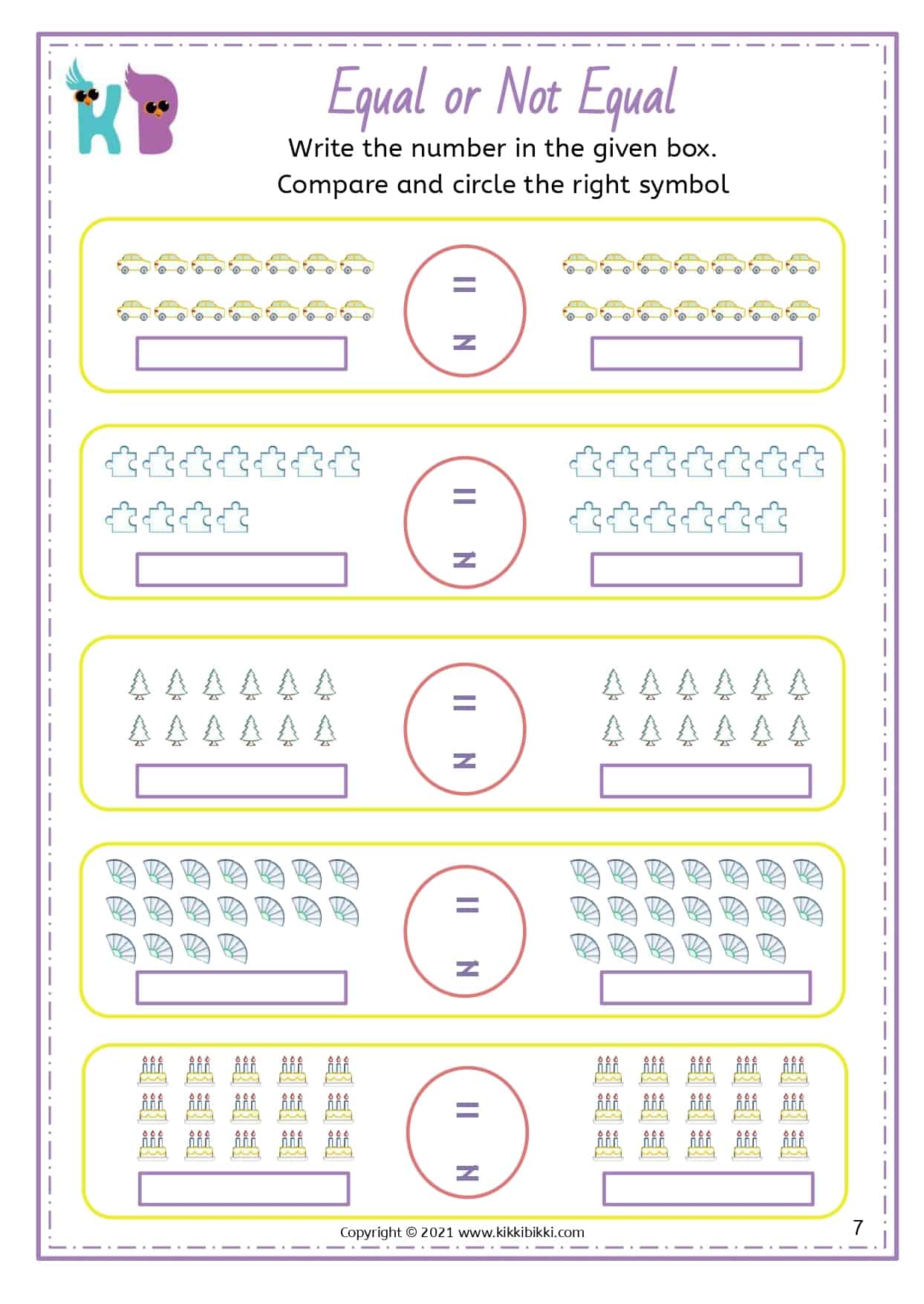 Free Math Printable Worksheets - EQUAL / NOT EQUAL GROUP Free Math Printable Worksheets - EQUAL / NOT EQUAL GROUP