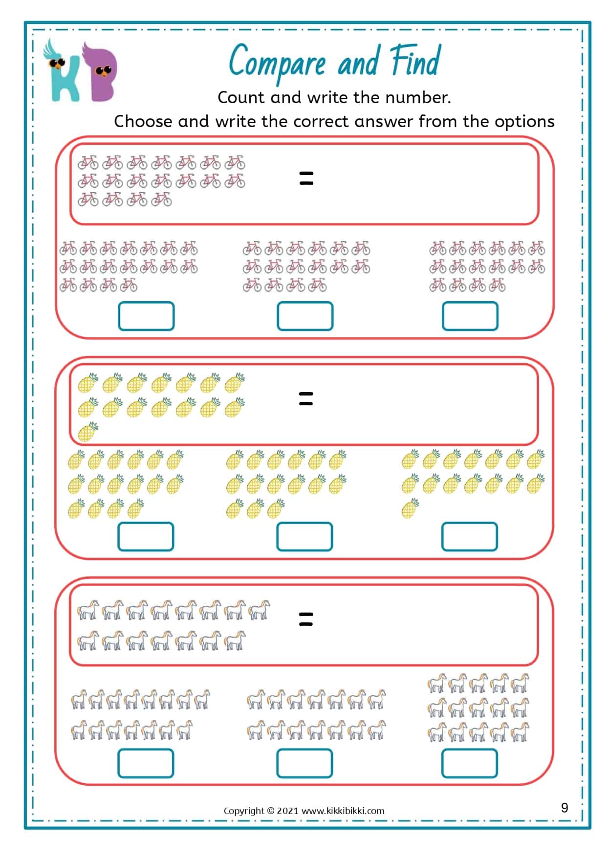 Free Math Printable Worksheets - EQUAL / NOT EQUAL GROUP