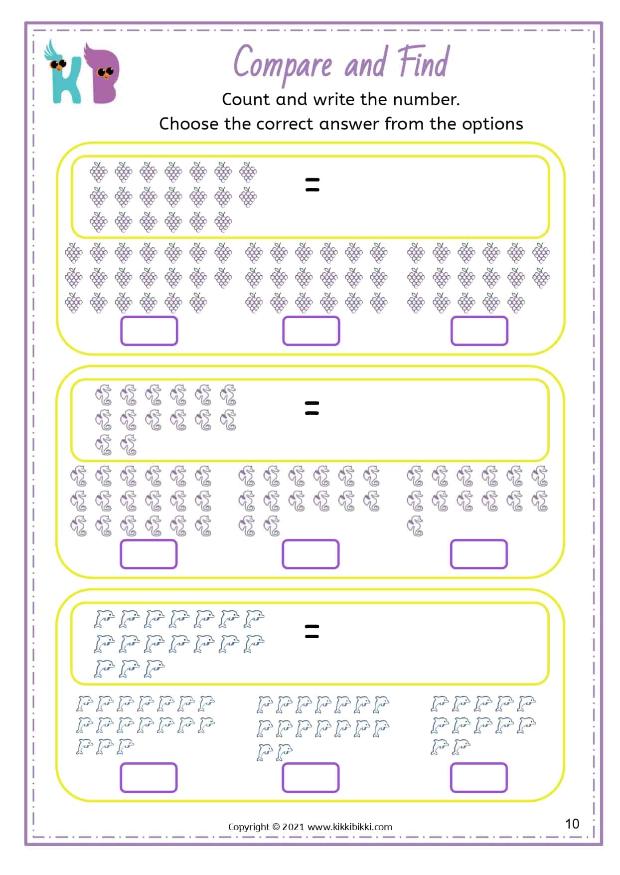 Free Math Printable Worksheets - EQUAL / NOT EQUAL GROUP
