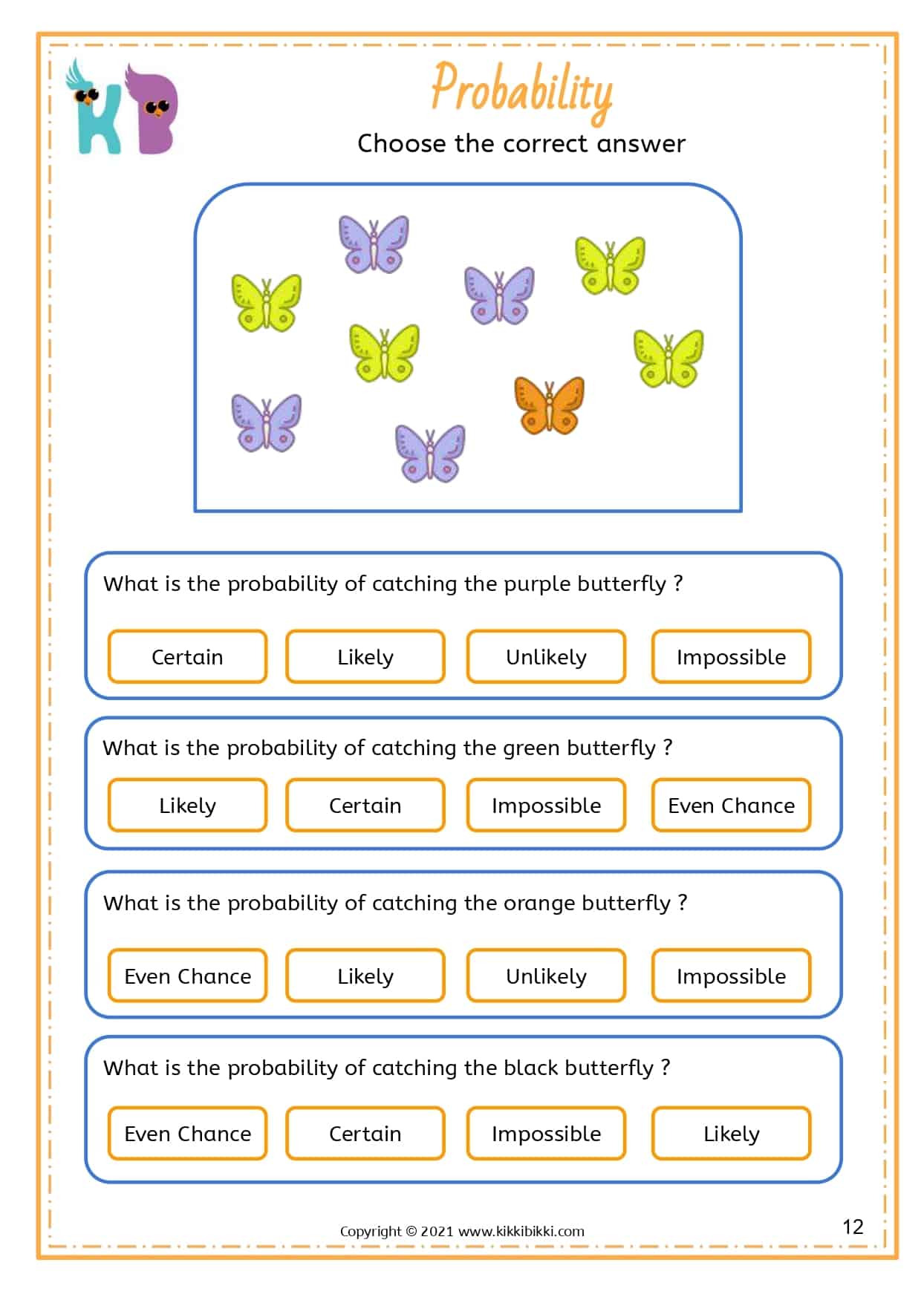 Probability - KINDERGARTEN WORKSHEETS - KikkiBikki