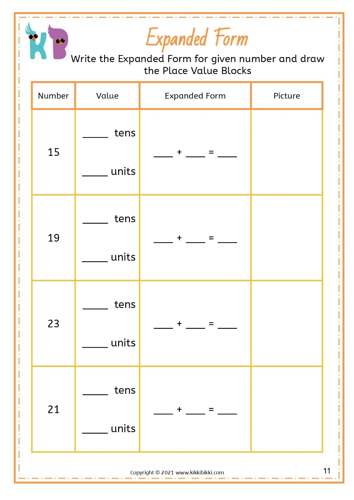 EXPANDED FORM - KikkiBikki - Free Math Printable Worksheets