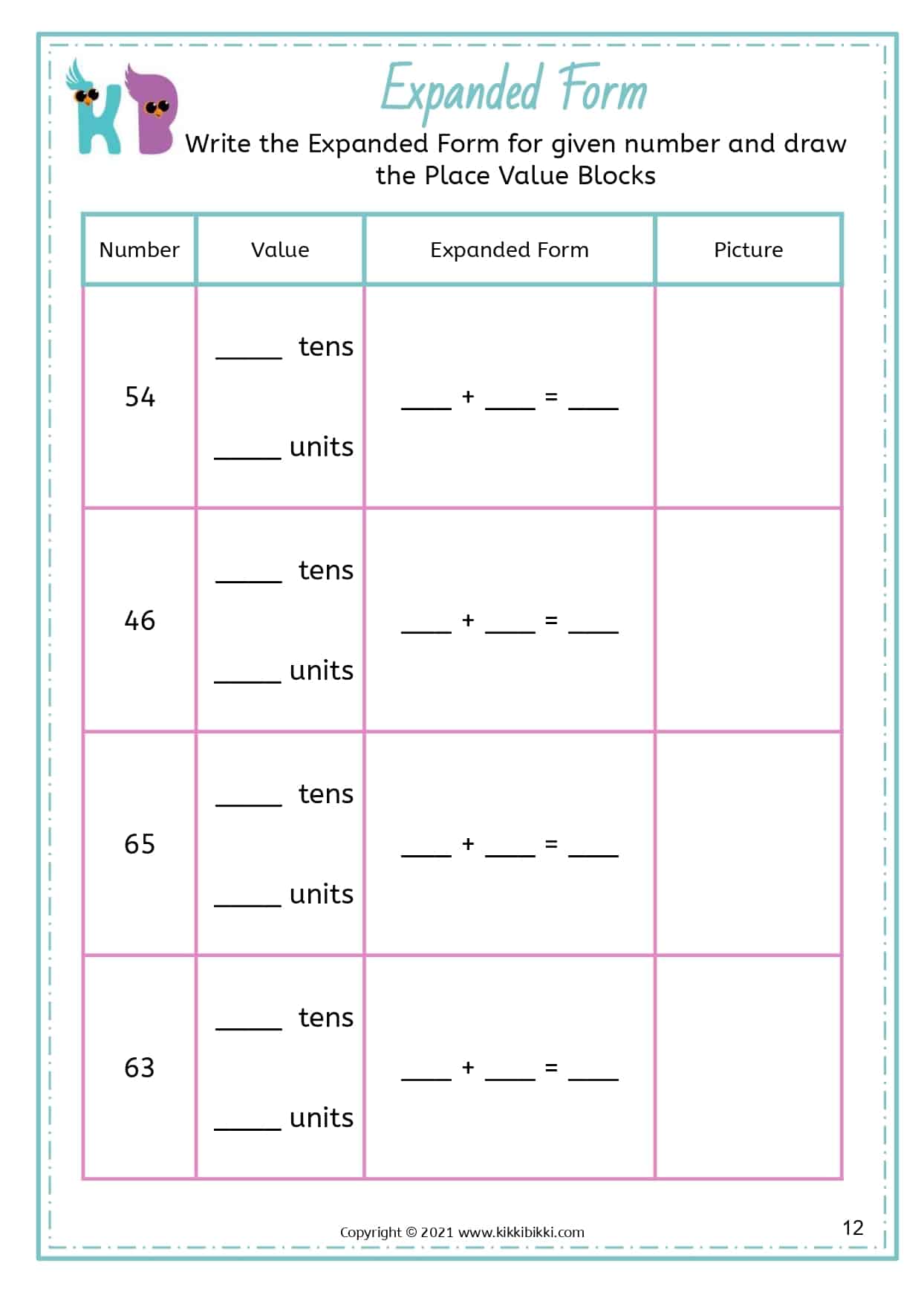 EXPANDED FORM - KikkiBikki - Free Math Printable Worksheets
