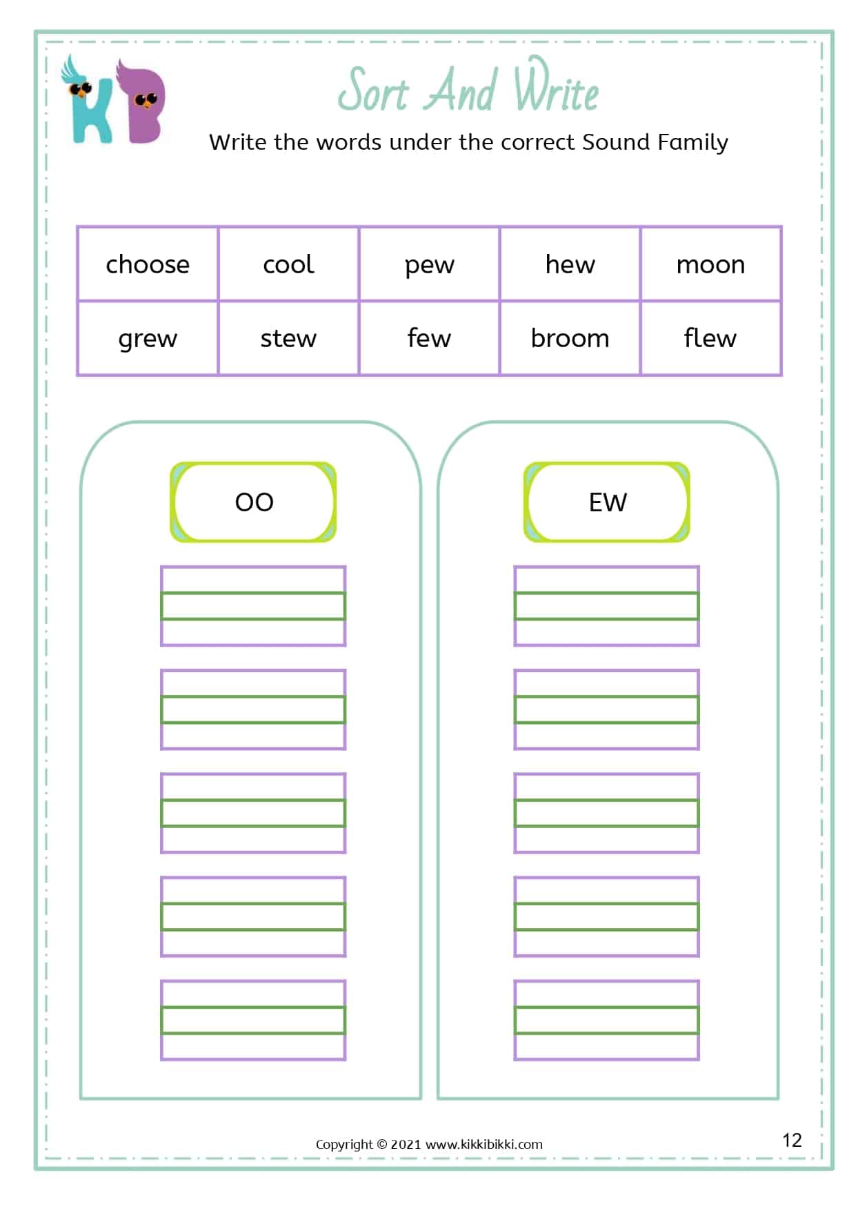 "Sort and Write : Alternative Spellings for "OO," "EW," and "UE""