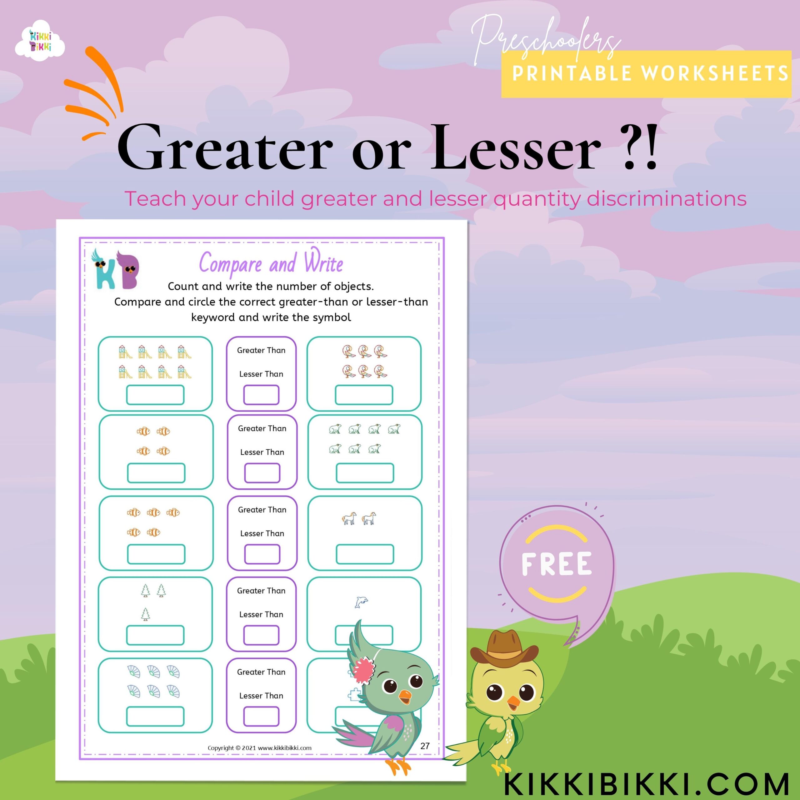 Greater Than / Less Than - KikkiBikki's Kindergarten Worksheets