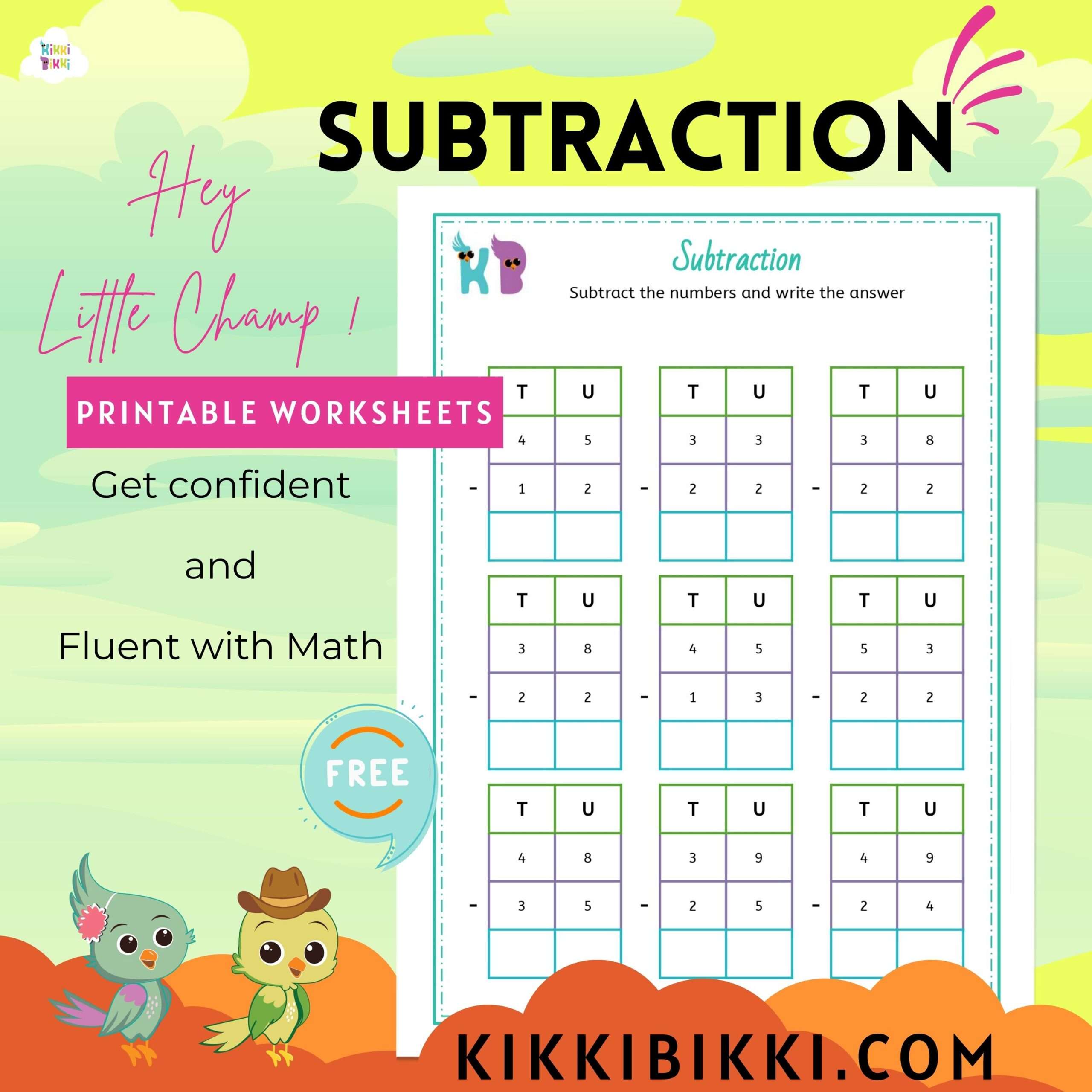 SUBTRACTION - KikkiBikki - Free Maths Printable Worksheets