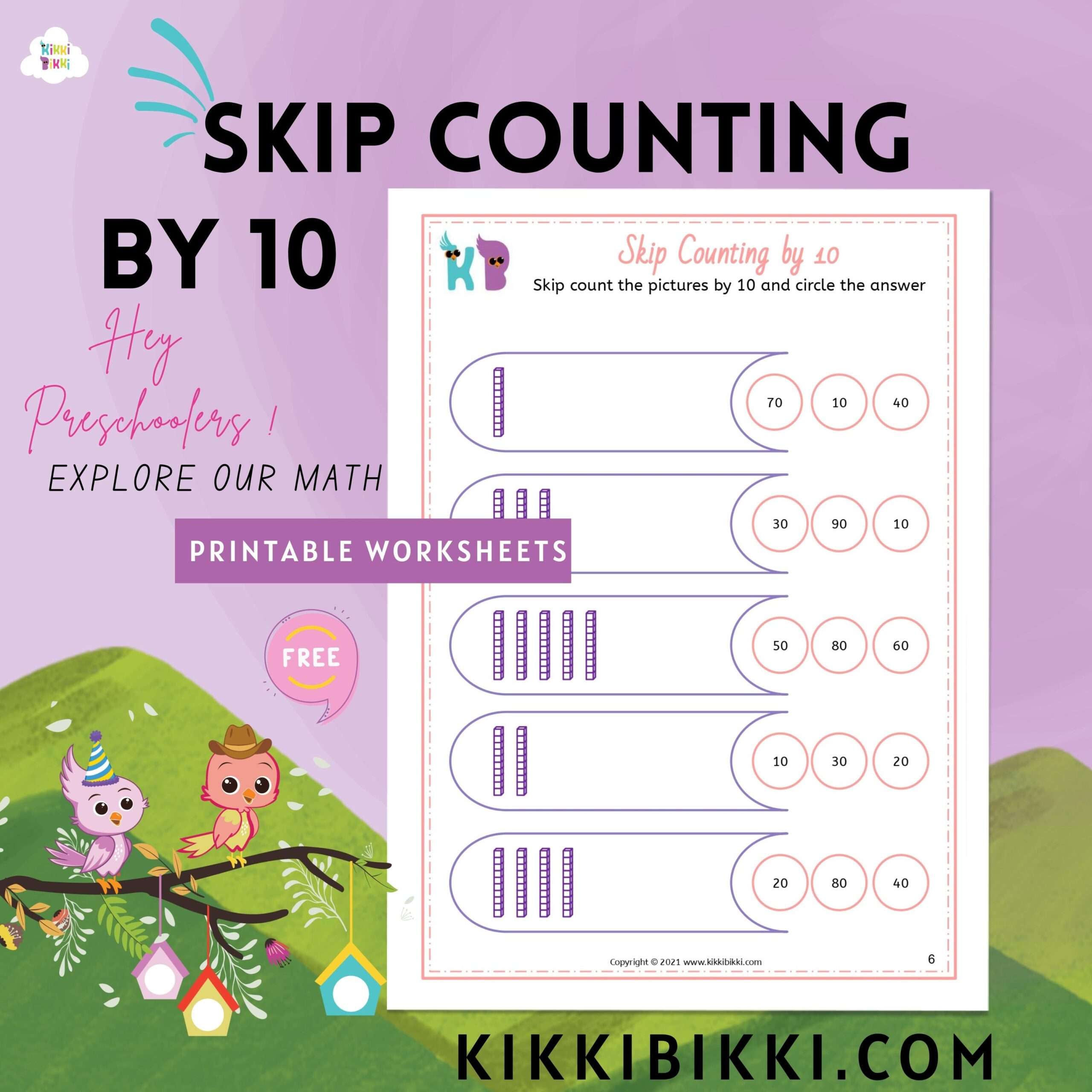 SKIP COUNTING BY 10 - Kindergarten Worksheets - KikkiBikki