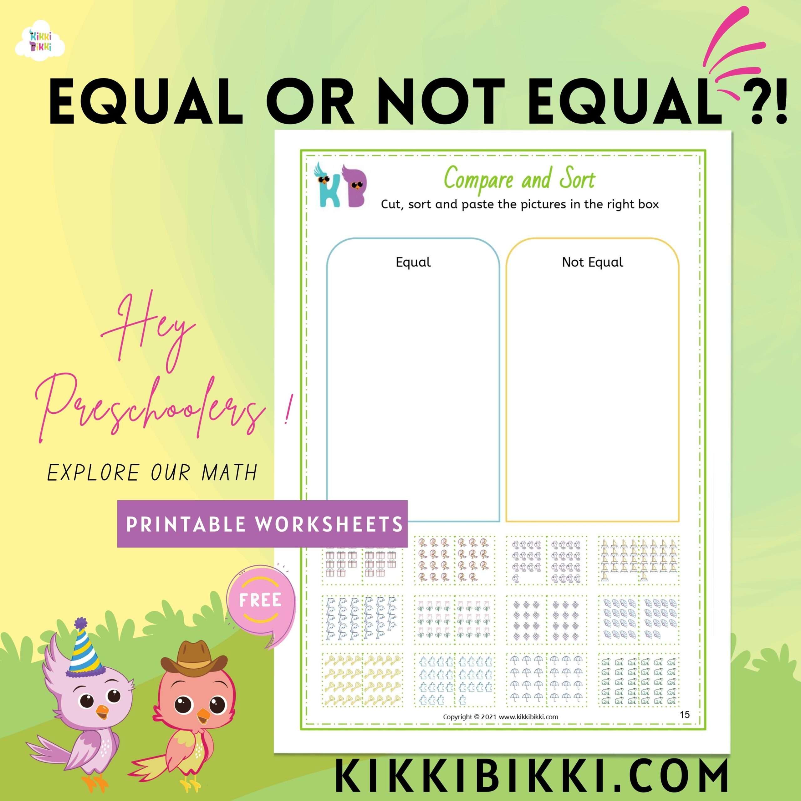 Free Math Printable Worksheets - EQUAL / NOT EQUAL GROUP