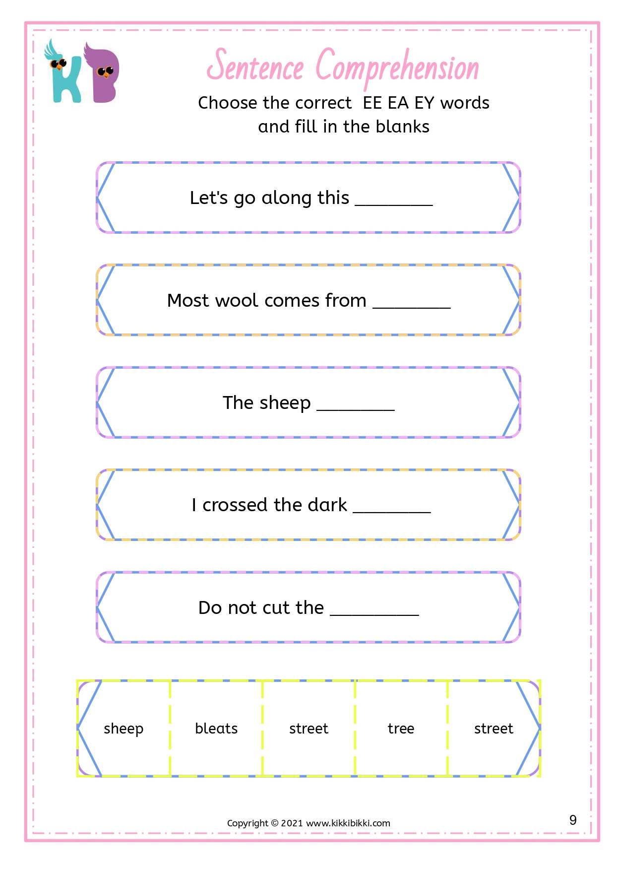 Learn to Spell ee-ea-ey Words - Kindergarten Worksheets