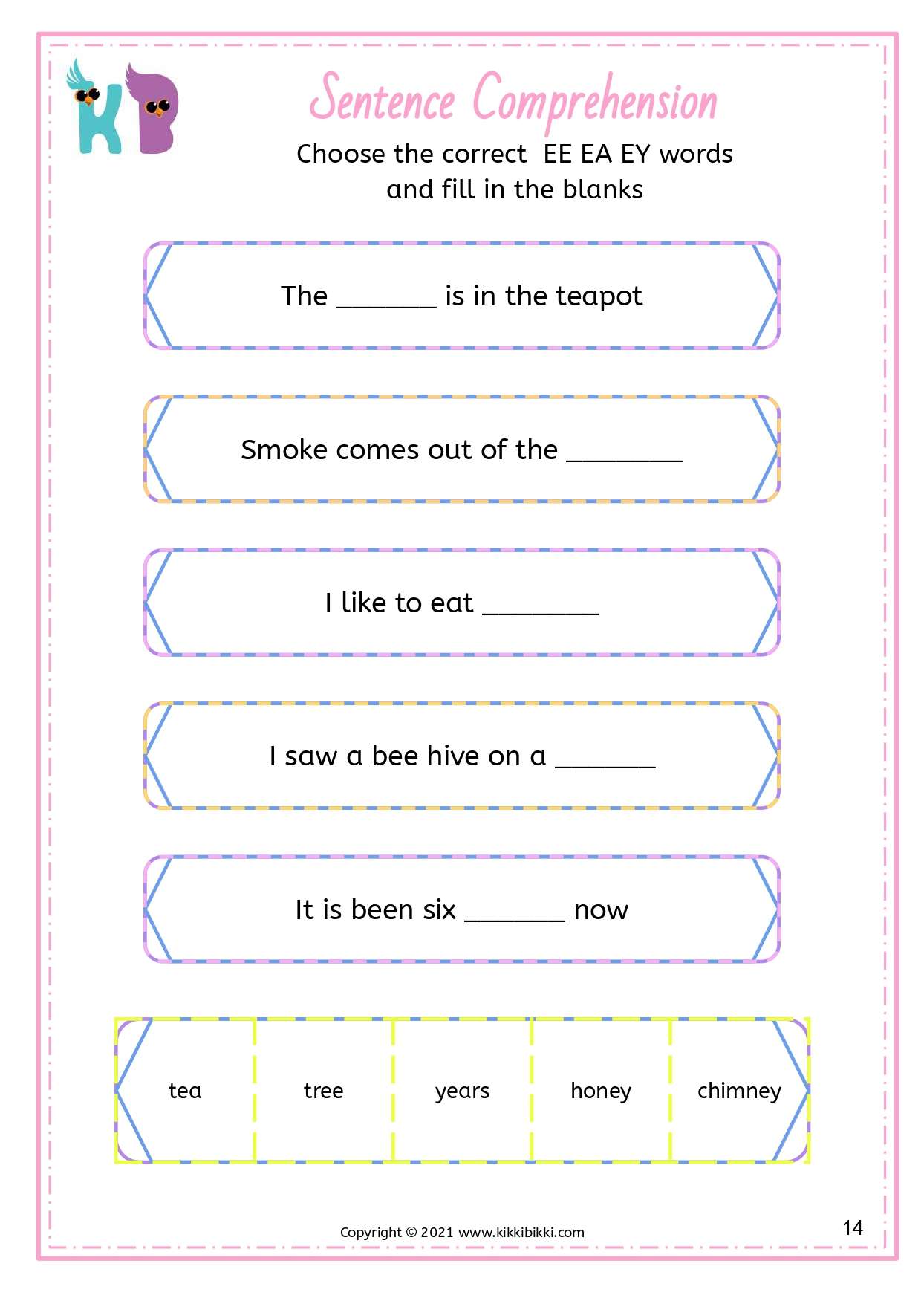 Learn to Spell ee-ea-ey Words - Kindergarten Worksheets