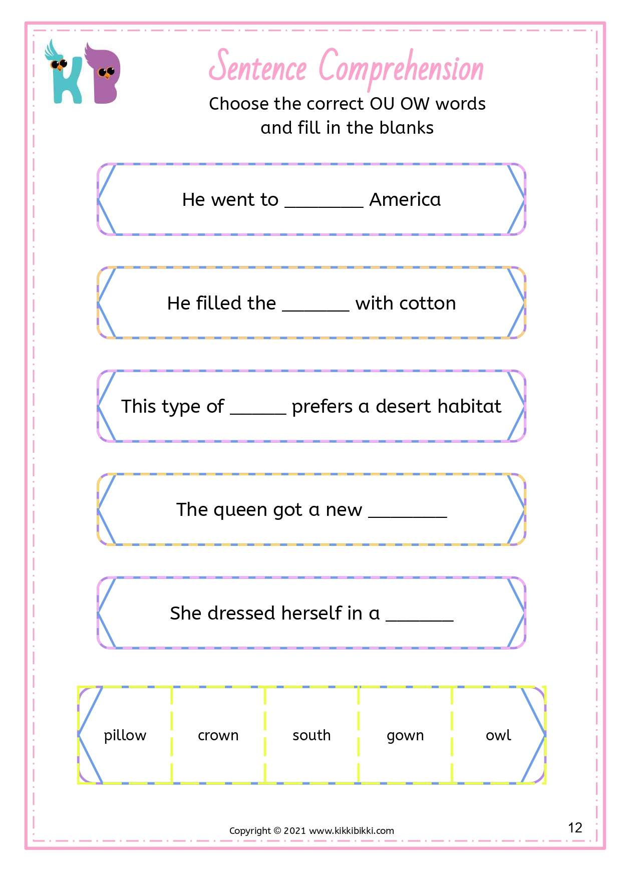 Learn to Spell ou ow Words - Kindergarten Worksheets